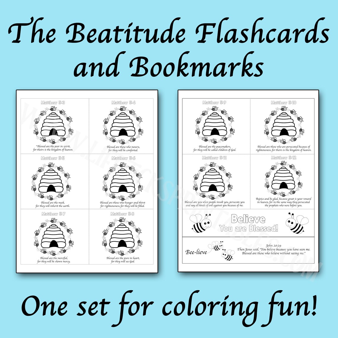 The Beatitudes Coloring Flashcards & Bookmarks Bible Learning Coloring ...