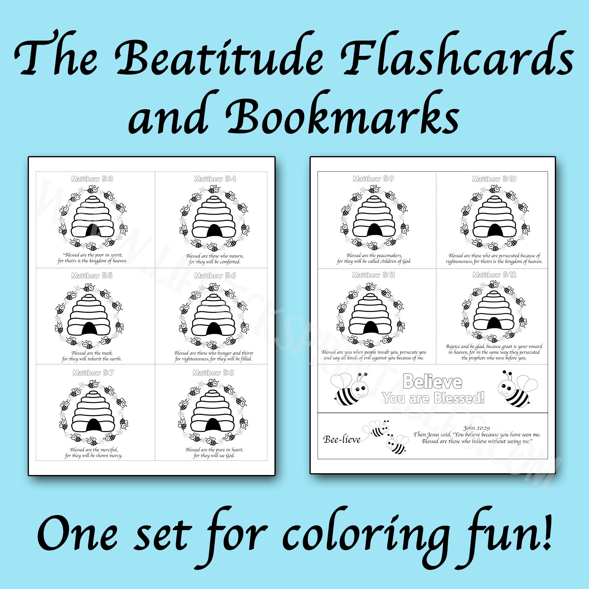 The Beatitudes Coloring Flashcards Activity & Bookmarks (PDF Download ...