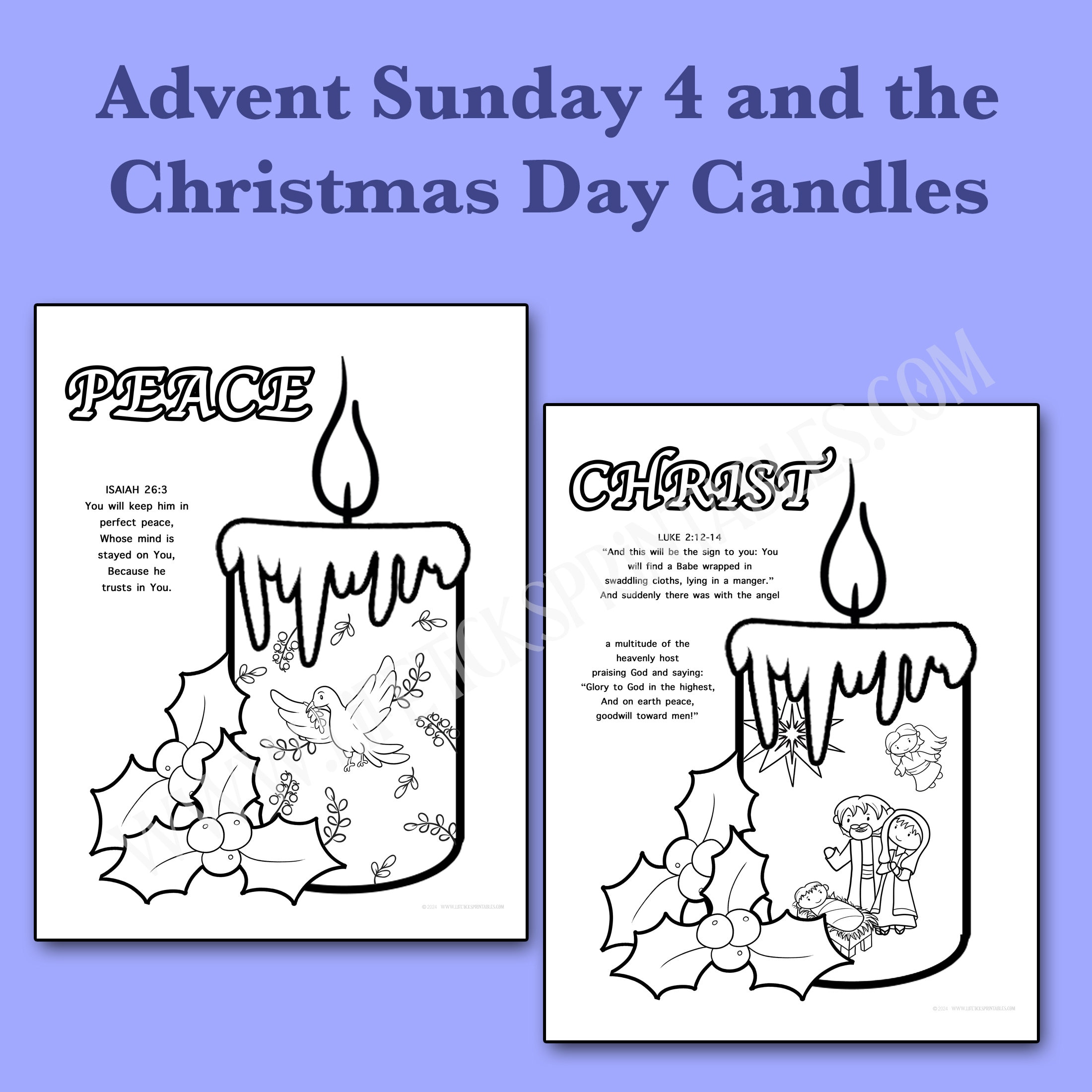 Advent Candles Coloring Pages: Bible Verses, Christmas Activity (PDF ...