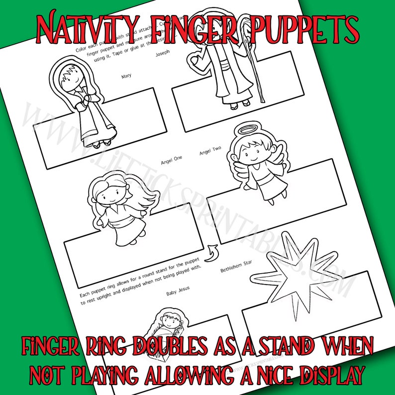 The Christmas Nativity Story Finger Puppets and Narration Coloring ...