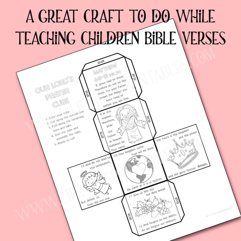 Our Lord's Prayer Coloring Cube Craft New Testament Book Matthew Verses ...