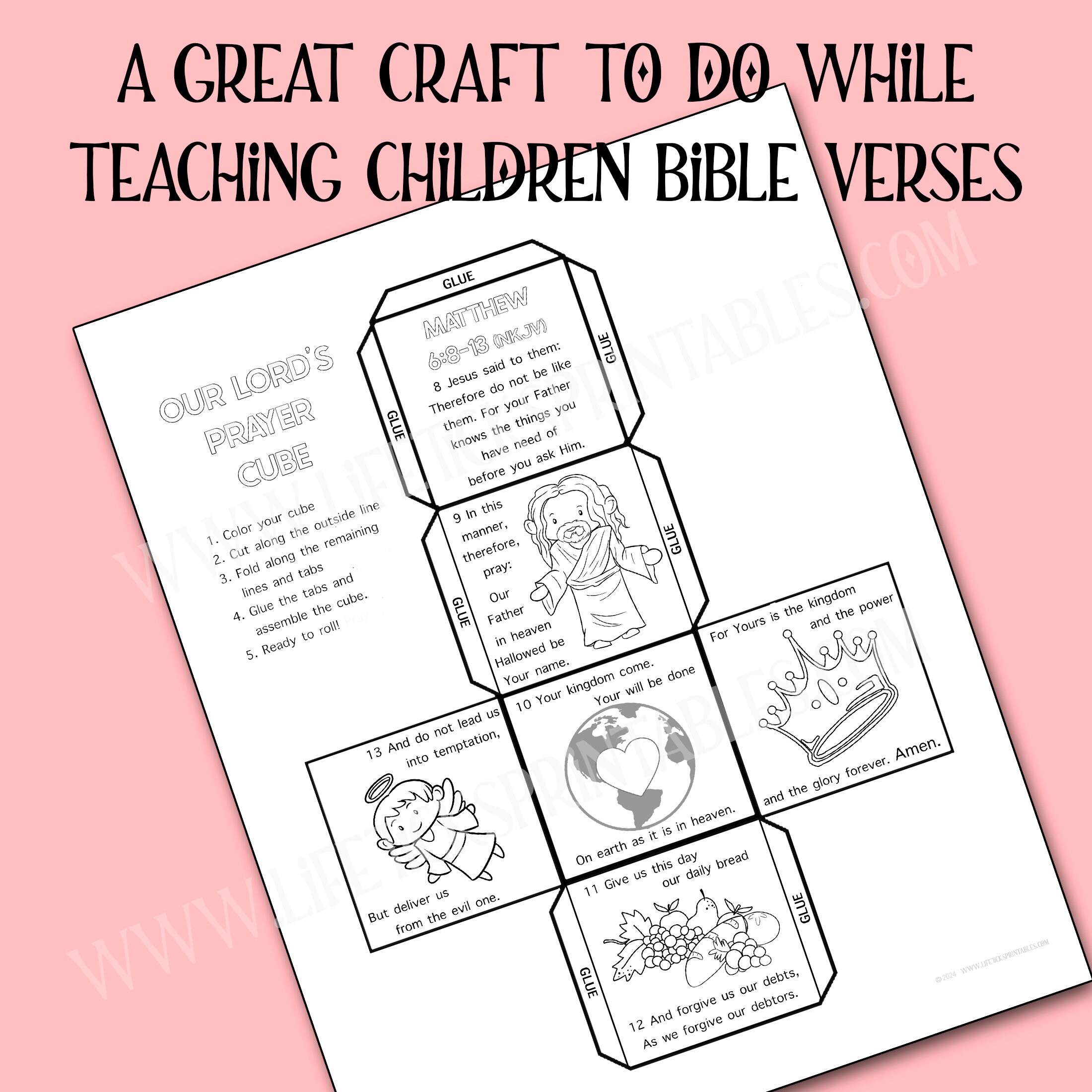Our Lord's Prayer Coloring Cube Craft: Bible Learning Activity (PDF) - Etsy