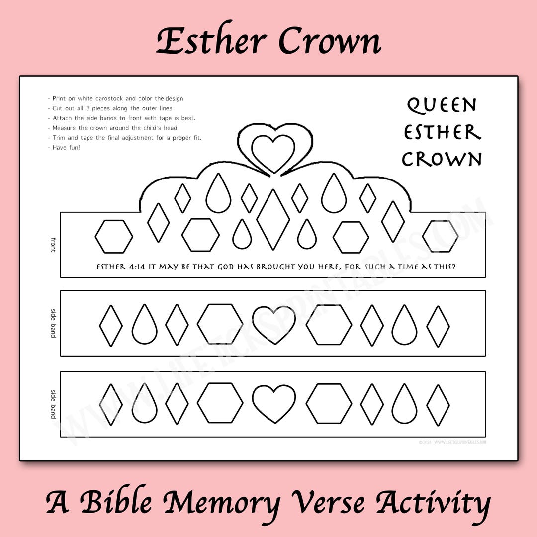 Esther Coloring Crown Craft: Bible Memory Verse Sunday School Activity ...