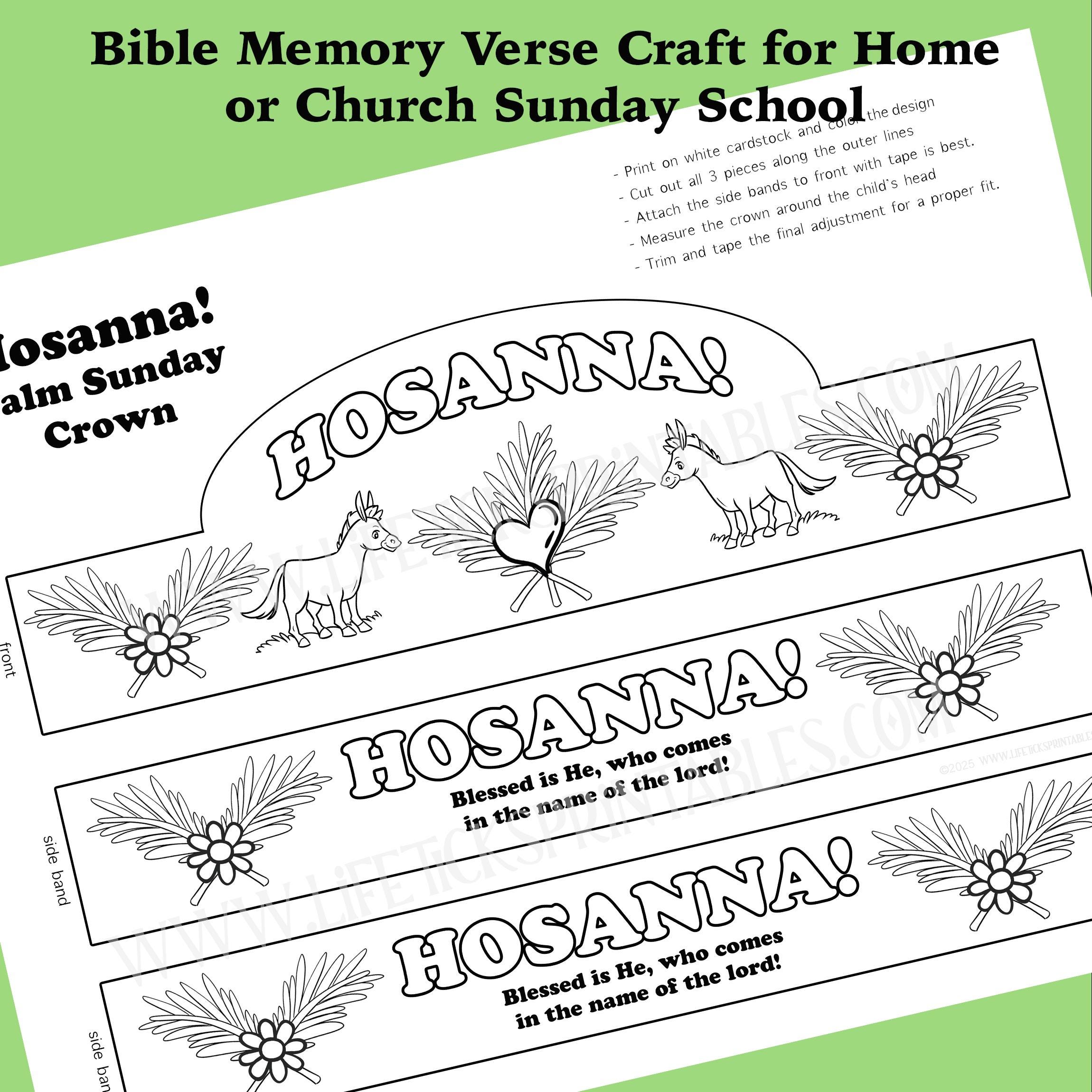 Palm Sunday Hosanna Coloring Crown | Christian Bible Memory Verse ...