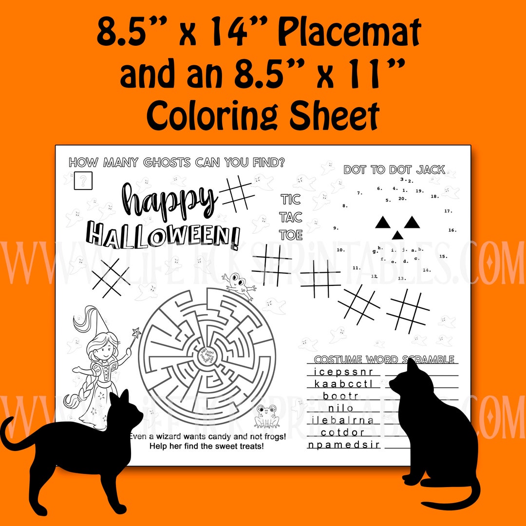Kid's Halloween Printable Activity Party Placemat for - Etsy