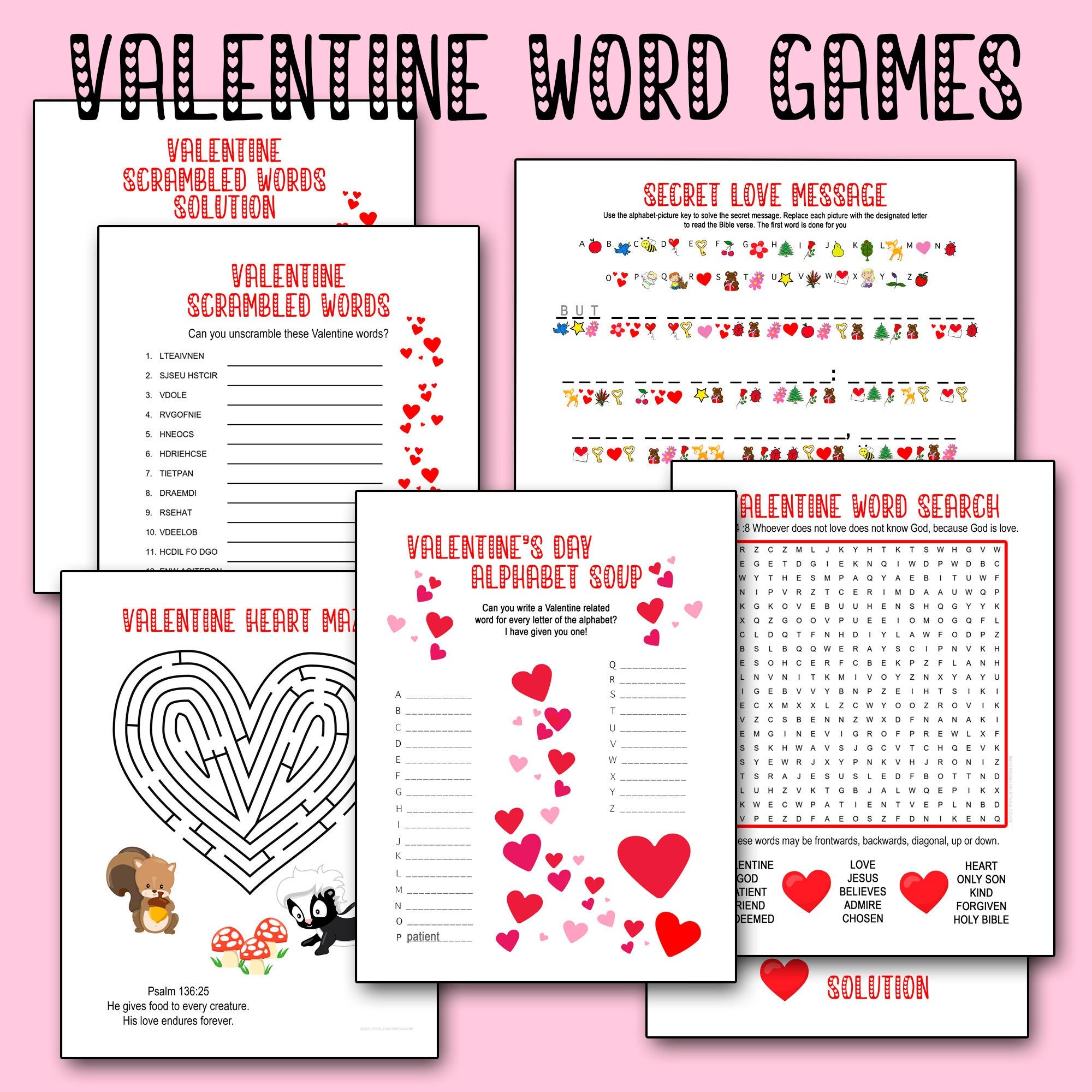 Valentine Word Games | for All Ages | Home, Church School Activity ...