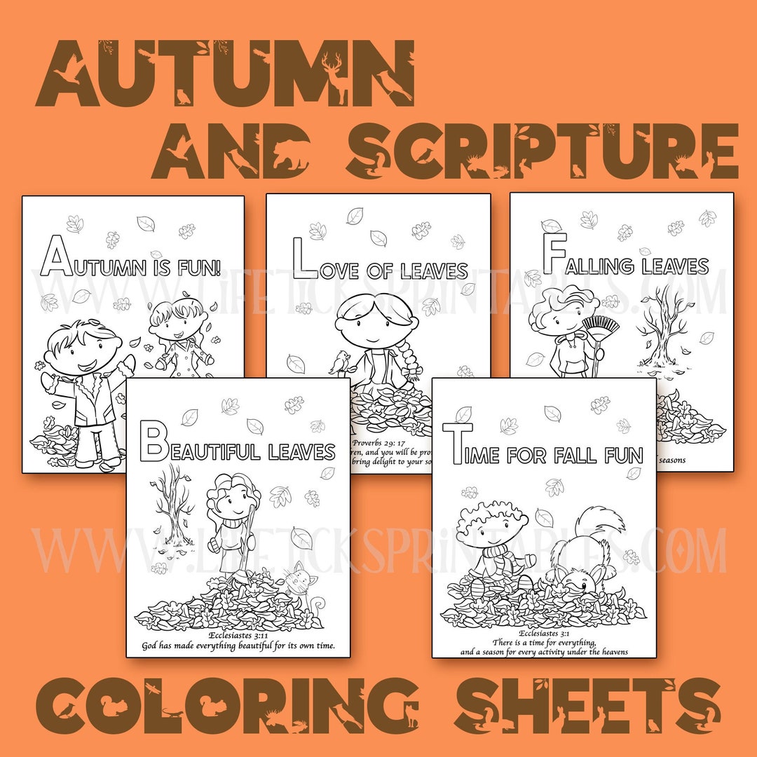 Autumn and Scripture Coloring Pages | 5 Coloring Sheets With Bible ...