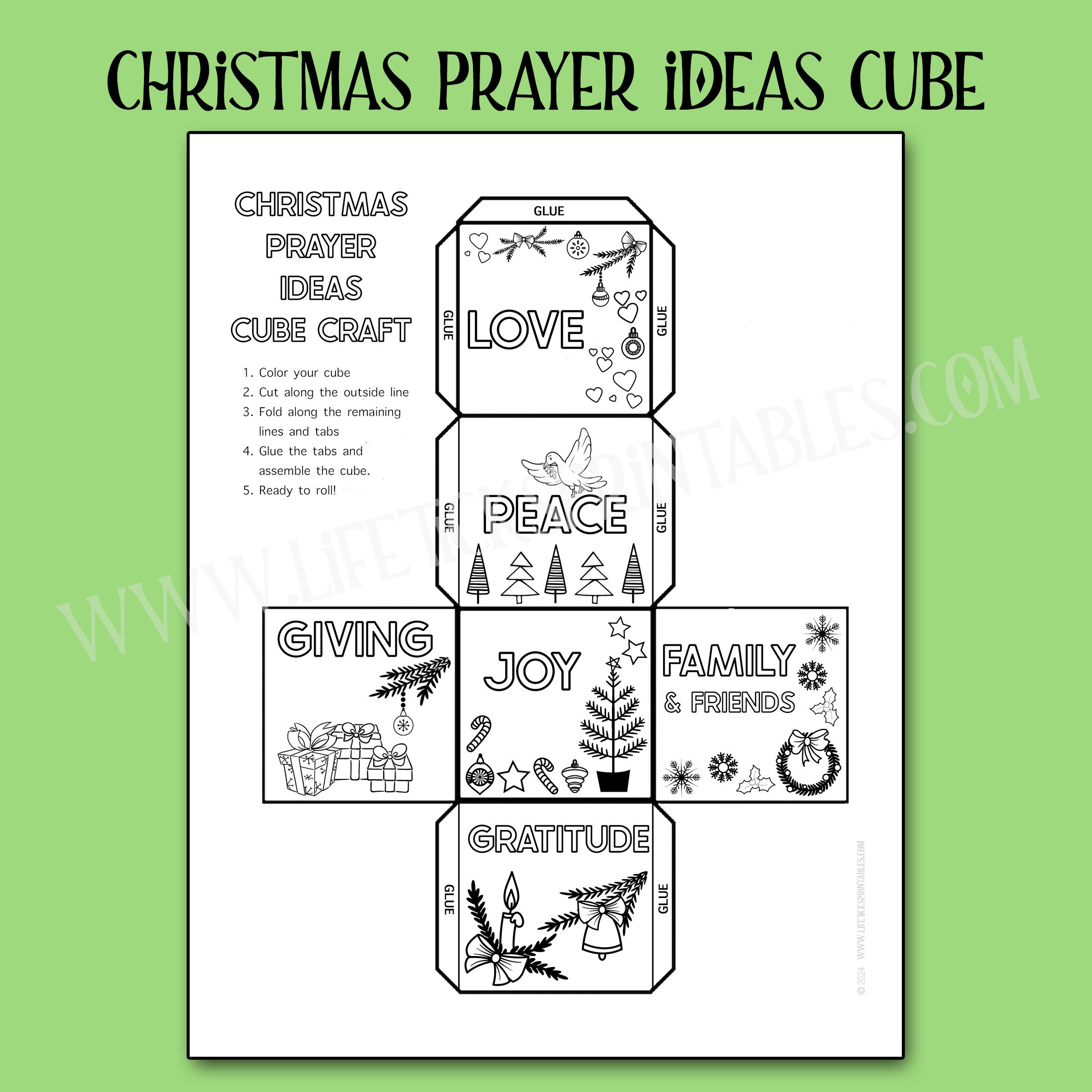 Christmas Prayer Ideas Cube Craft Prayer Prompts Aid One Page Coloring ...