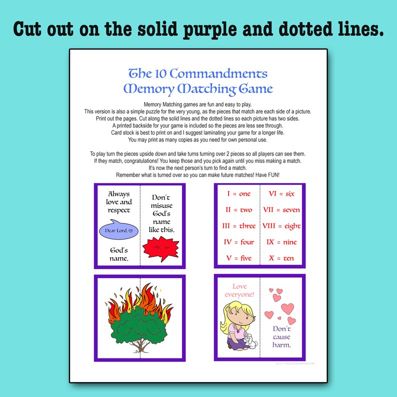 Moses, Exodus and the 10 Commandments Memory Matching Game (PDF ...