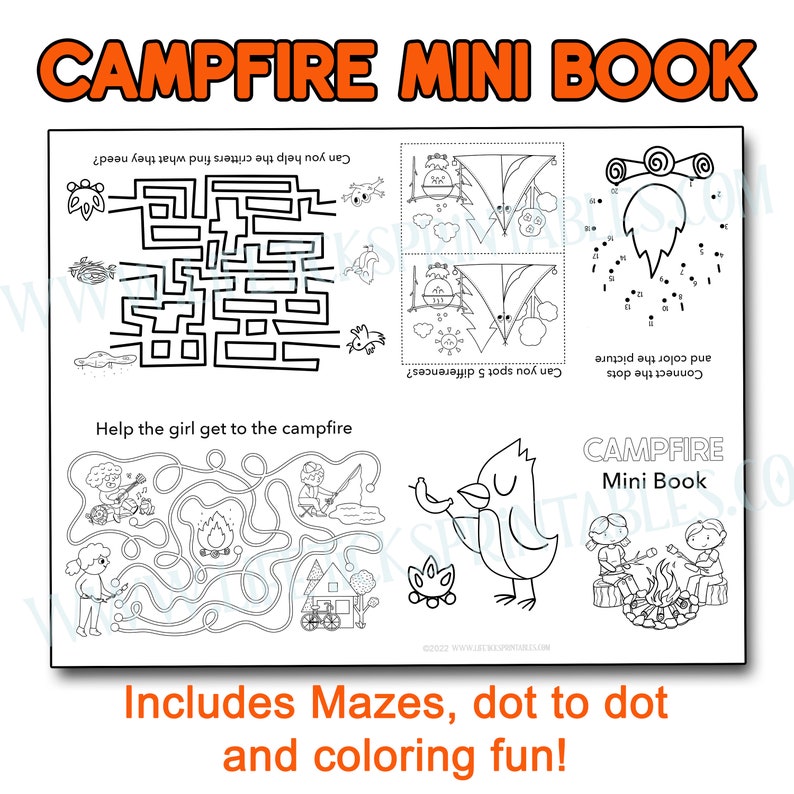 Campfire Coloring Mini Zine Fun Coloring Activity Mini Book Fold Cut ...