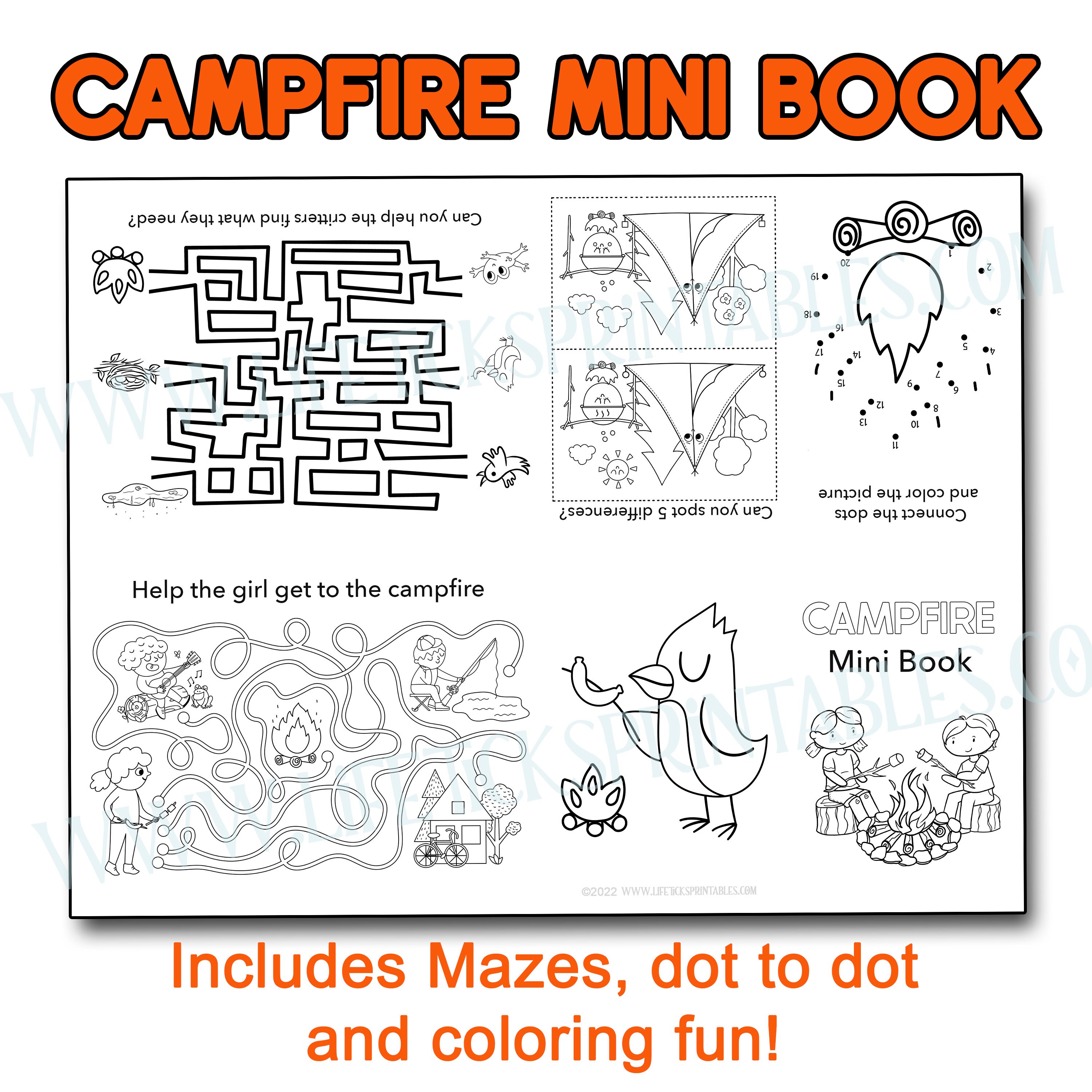 Campfire Coloring Mini Zine Fun Coloring Activity Mini Book Fold Cut ...