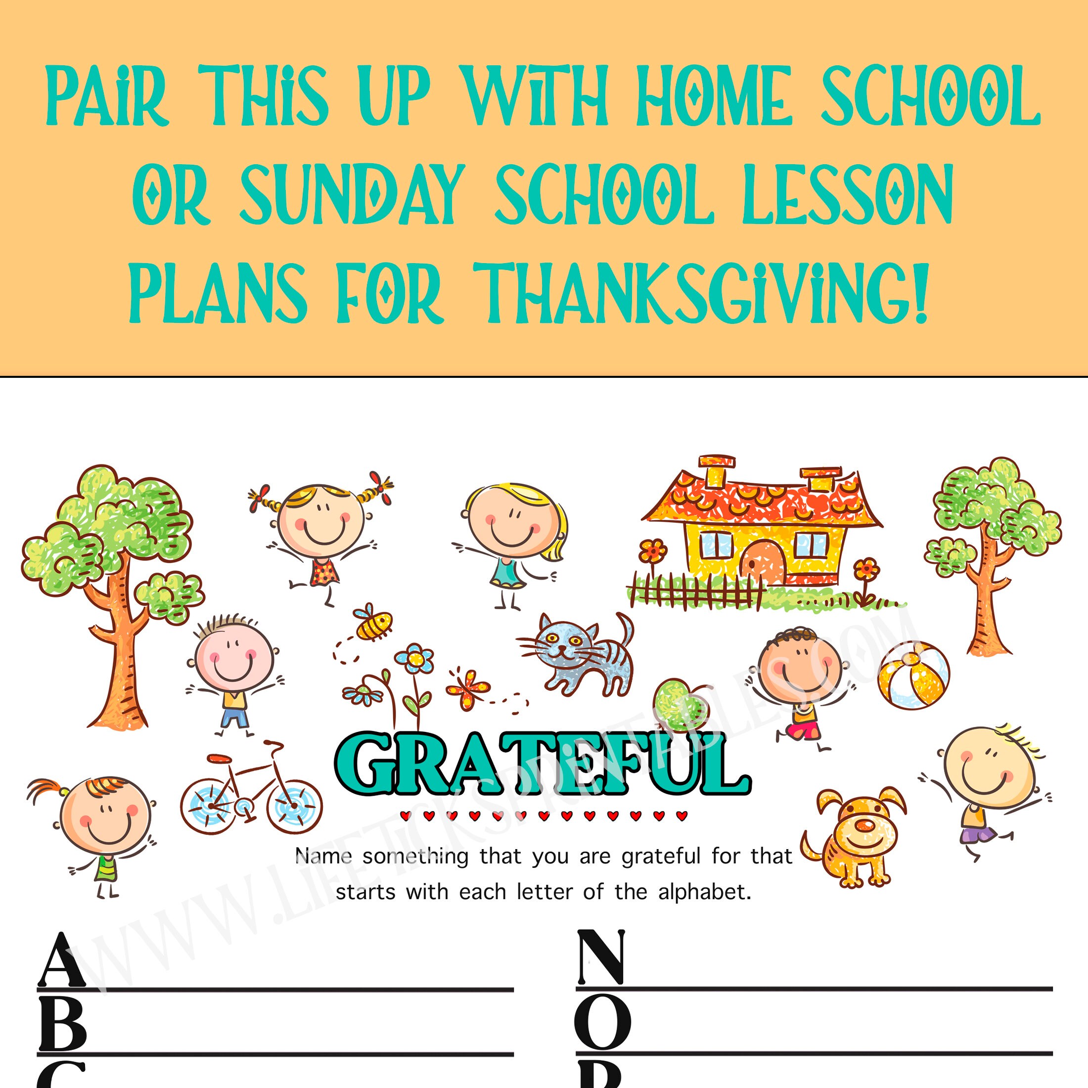 Grateful ABC Alphabet Activity: Thanksgiving Word Color & BW Activity ...