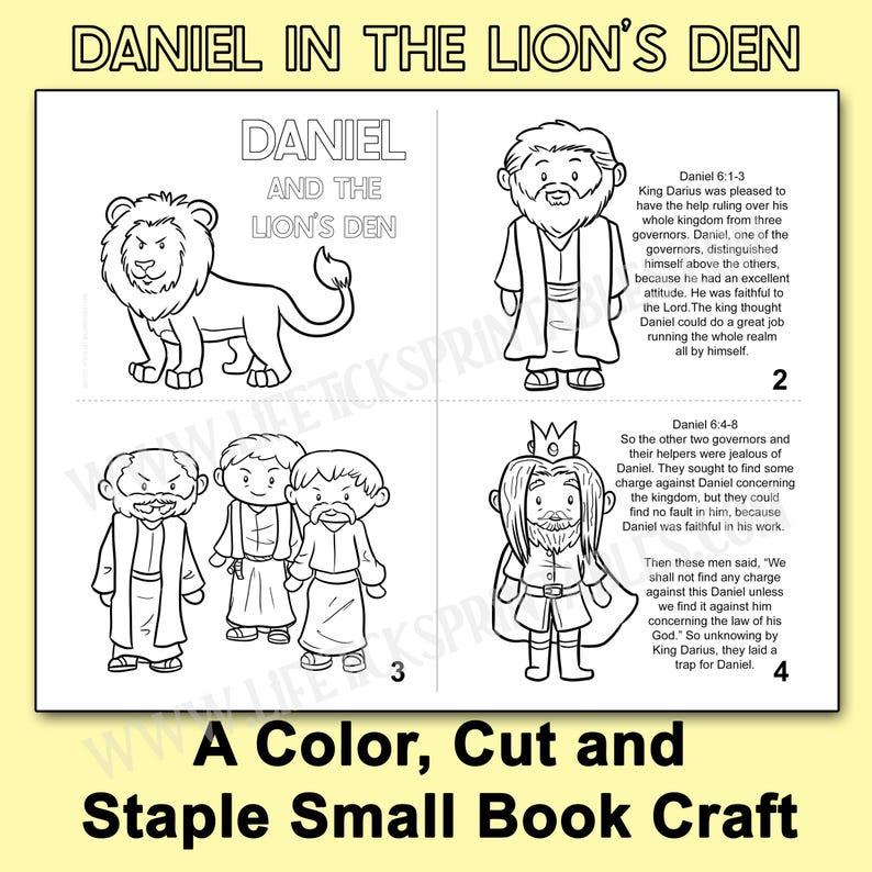 Daniel & the Lion's Den Small Book Craft | Bible Story Coloring ...
