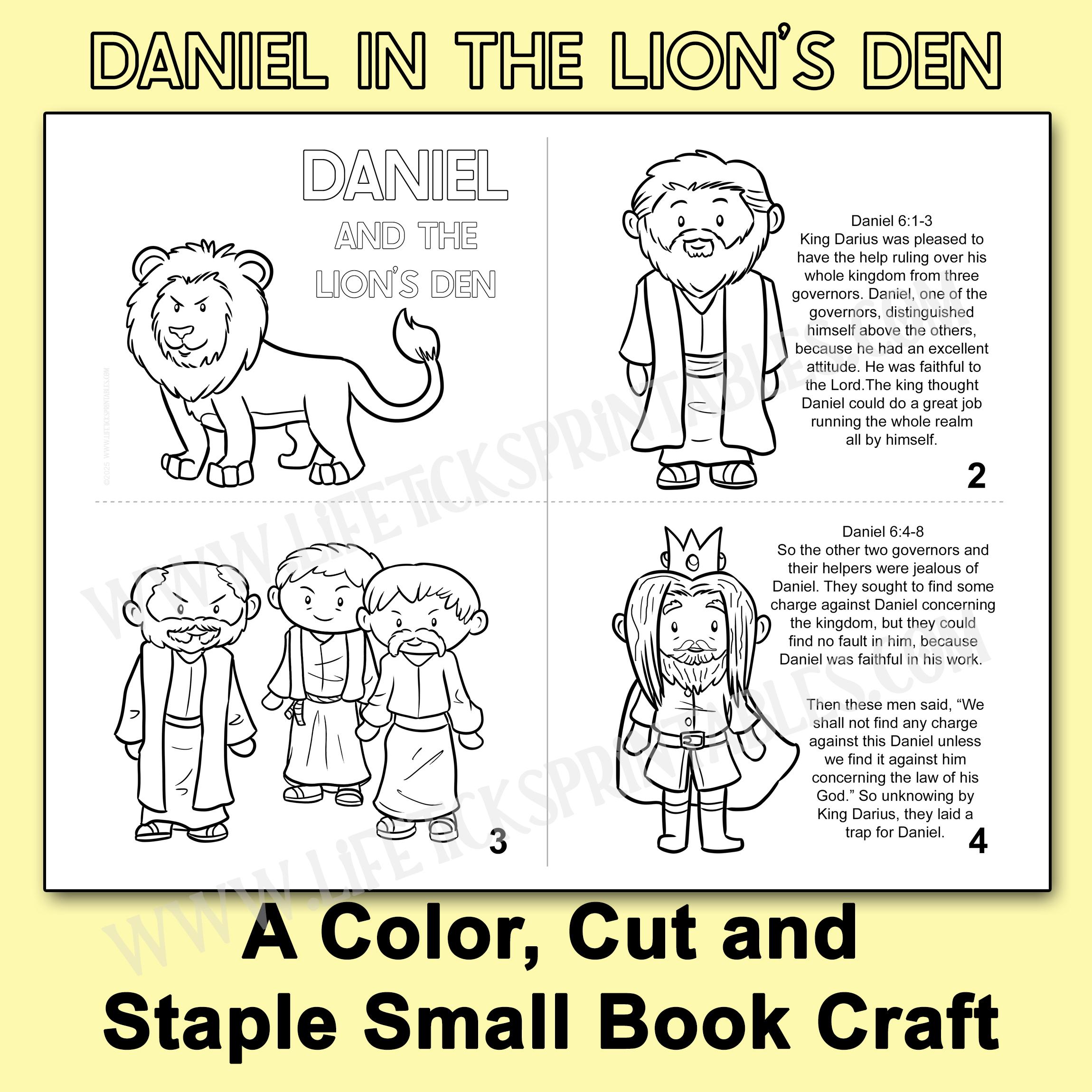 Daniel & the Lion's Den Small Book Craft | Bible Story Coloring ...
