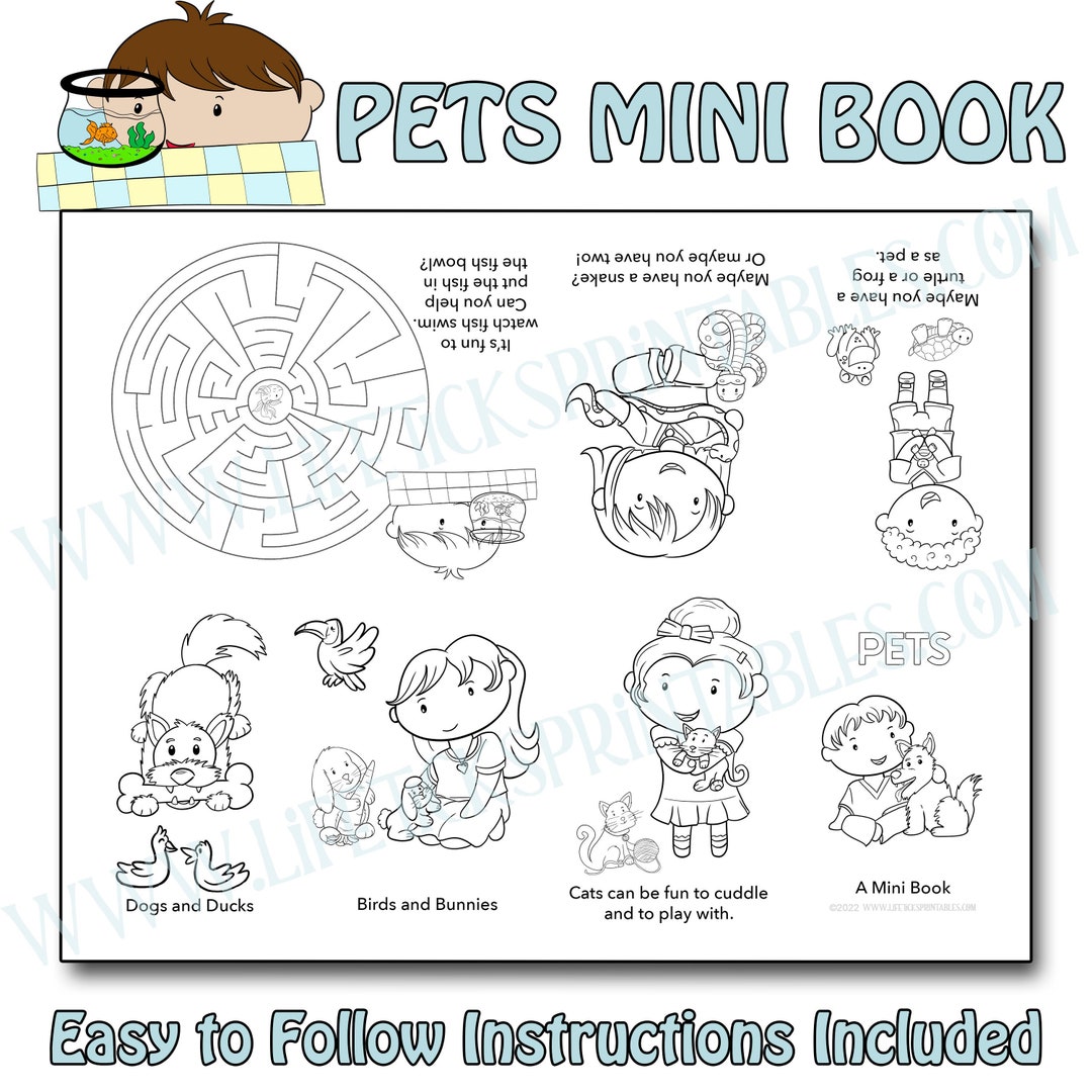 Children and Pets Coloring Mini Zine | A Fun Color Fold and Cut ...