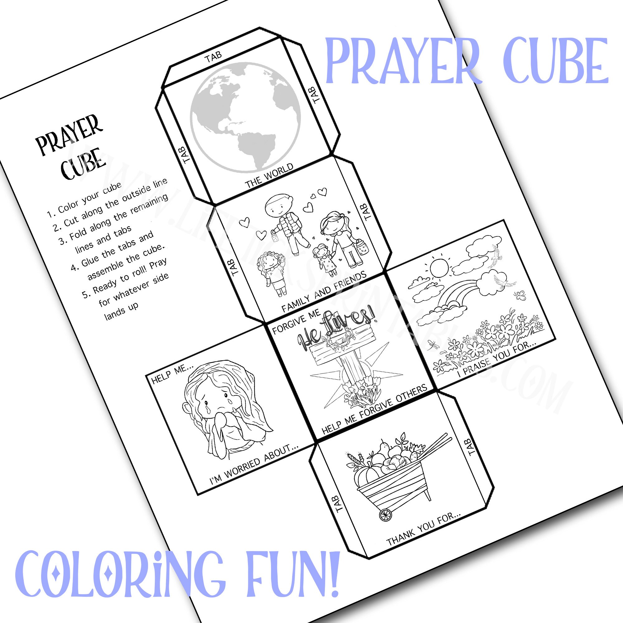 Prayer Coloring Cube Craft: Prayer Teaching Aid (PDF Download) - Etsy