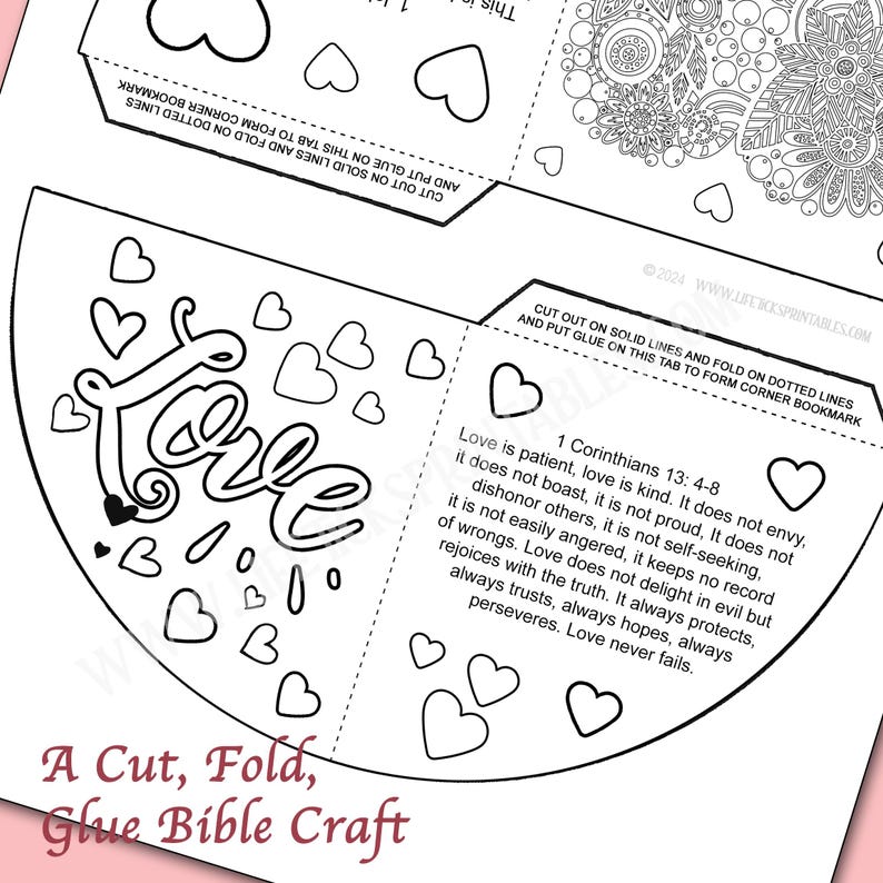 Love Bible Verse Corner Bookmarks Coloring Activity | 1 Corinthians 13 ...