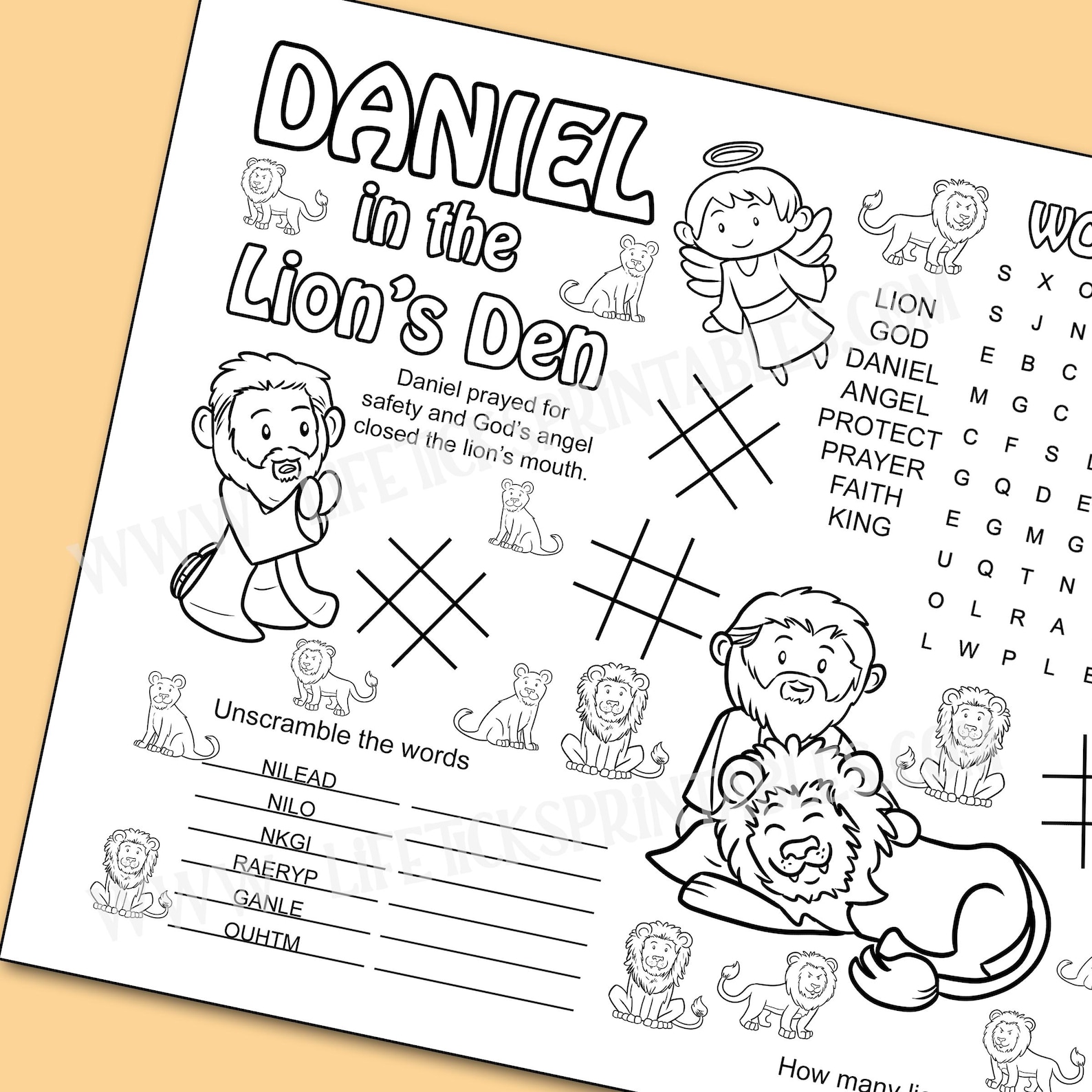 Daniel in the Lion's Den Activity Page: Bible Story Coloring, Maze ...
