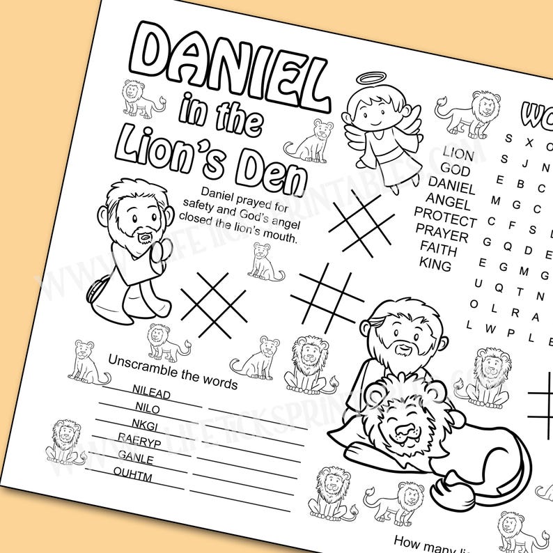 Daniel in the Lion's Den Activity Page: Bible Story Coloring, Maze ...