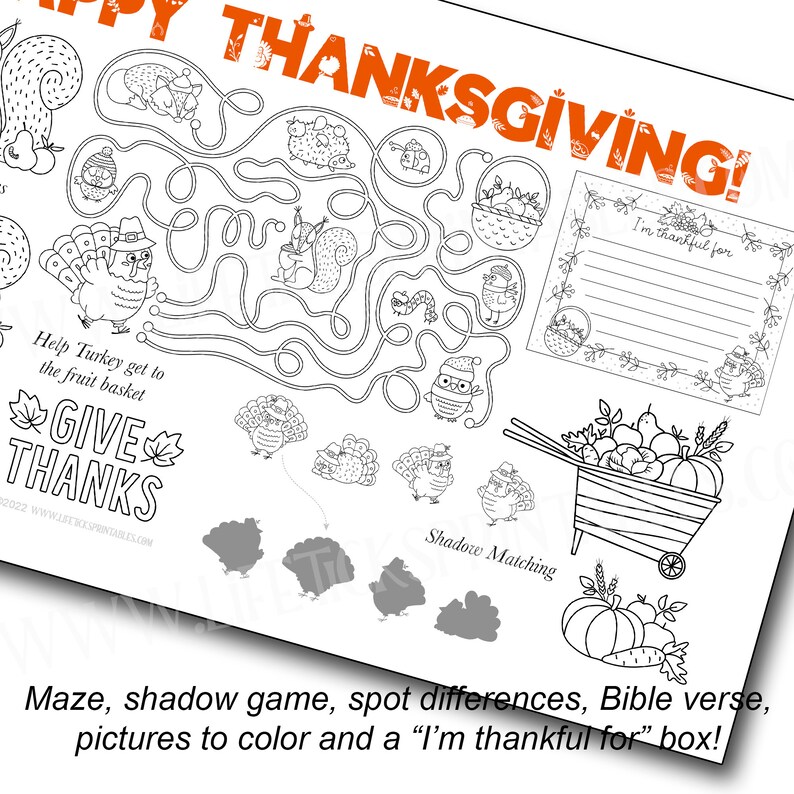 Thanksgiving Printable Activity Coloring Placemat | Christian Home ...