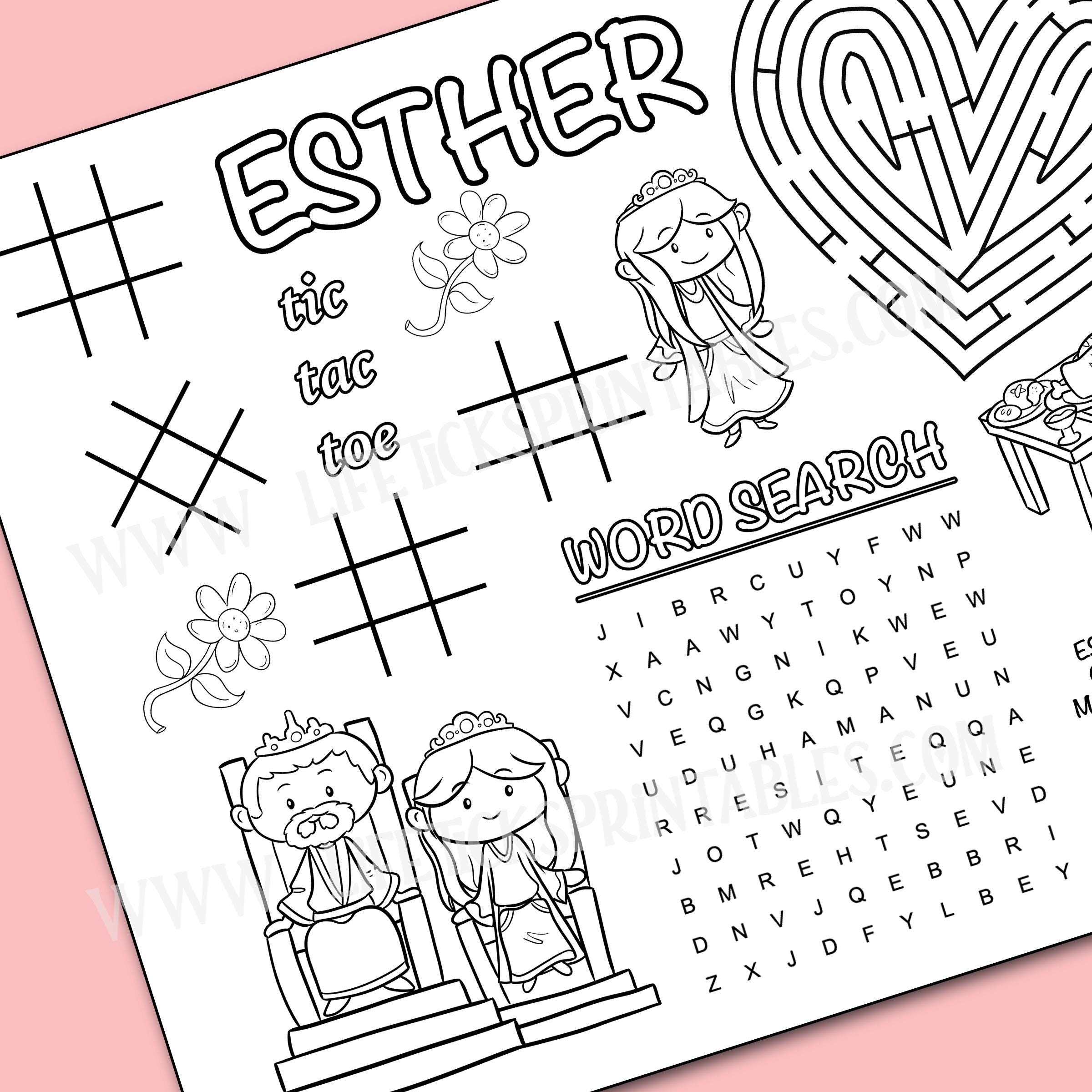 Queen Esther Bible Story Activity: Coloring Page, Word Search, Maze ...