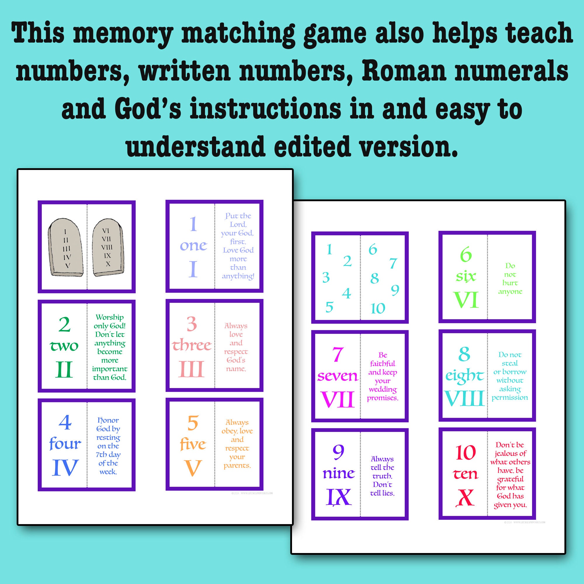 Moses, Exodus and the 10 Commandments Memory Matching Game (PDF ...