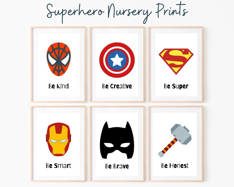 Superhero Nursery Prints, Kids Heroes Wall Art, Gender Neutral Nursery ...