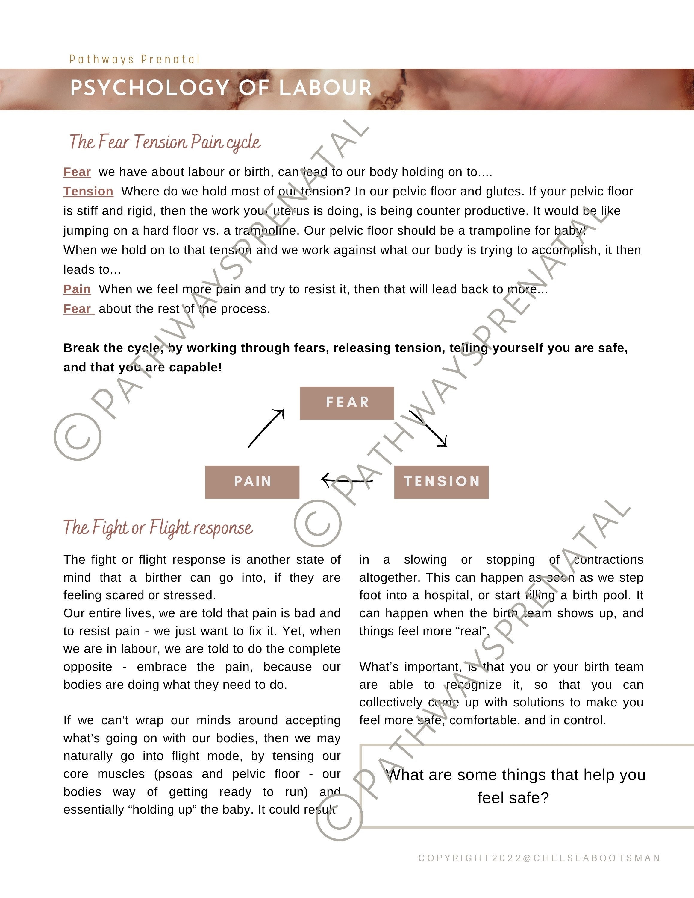Psychology of Labour Printable Handout for Pregnant Women, Birth ...