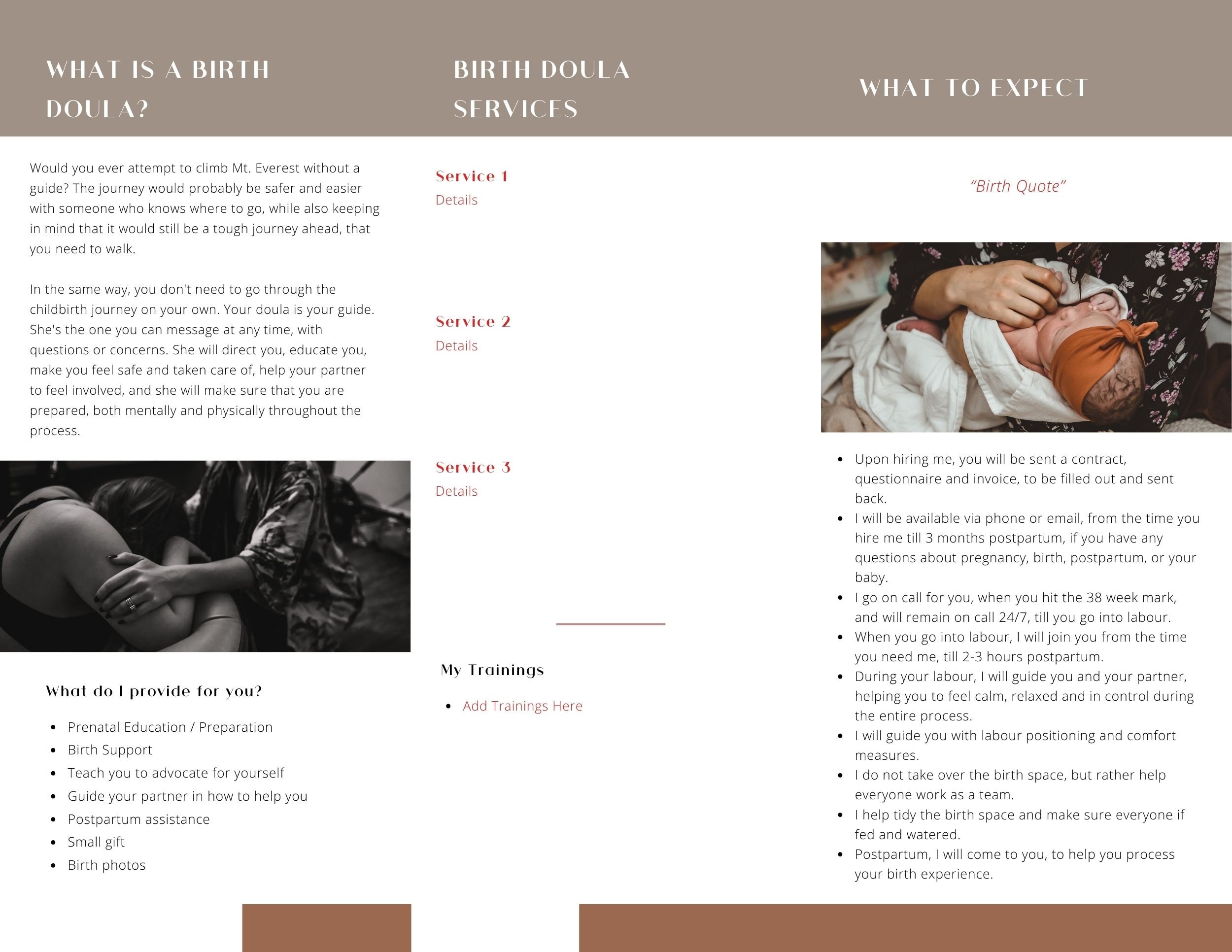 Doula Trifold Brochure Canva Template for Birth Doulas / Birthkeepers ...