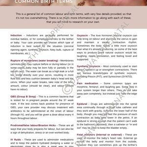 Common Birth Terms Birth Prep Printable Handout for Pregnant Women ...