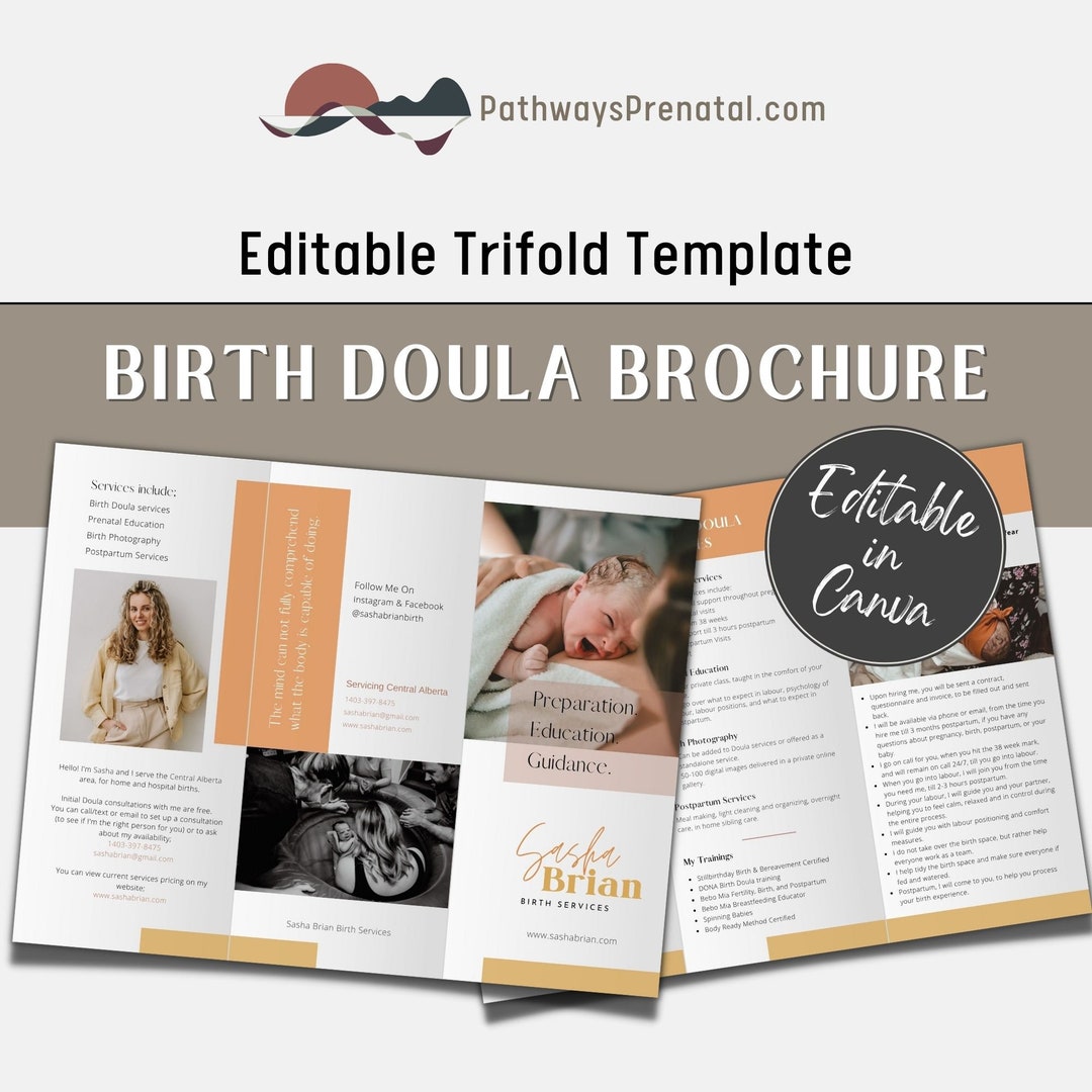 Doula Trifold Brochure Canva Template for Birth Doulas / Birthkeepers ...