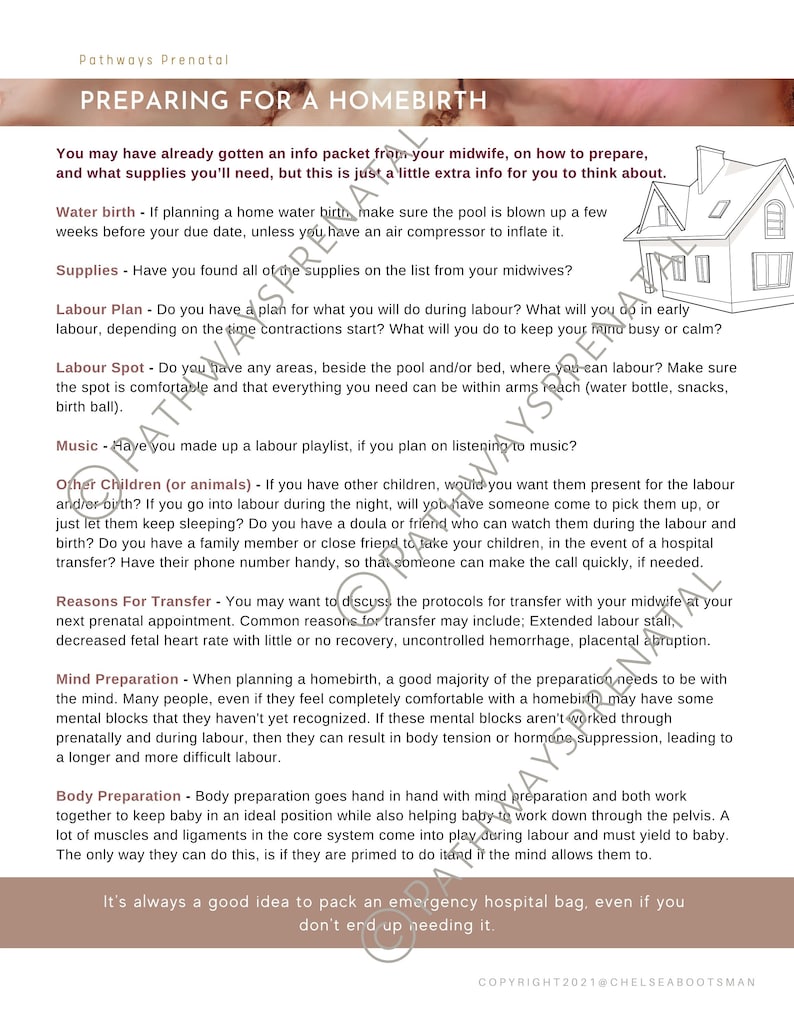 Preparing for a Homebirth Printable Handout for Pregnant Women, Birth ...