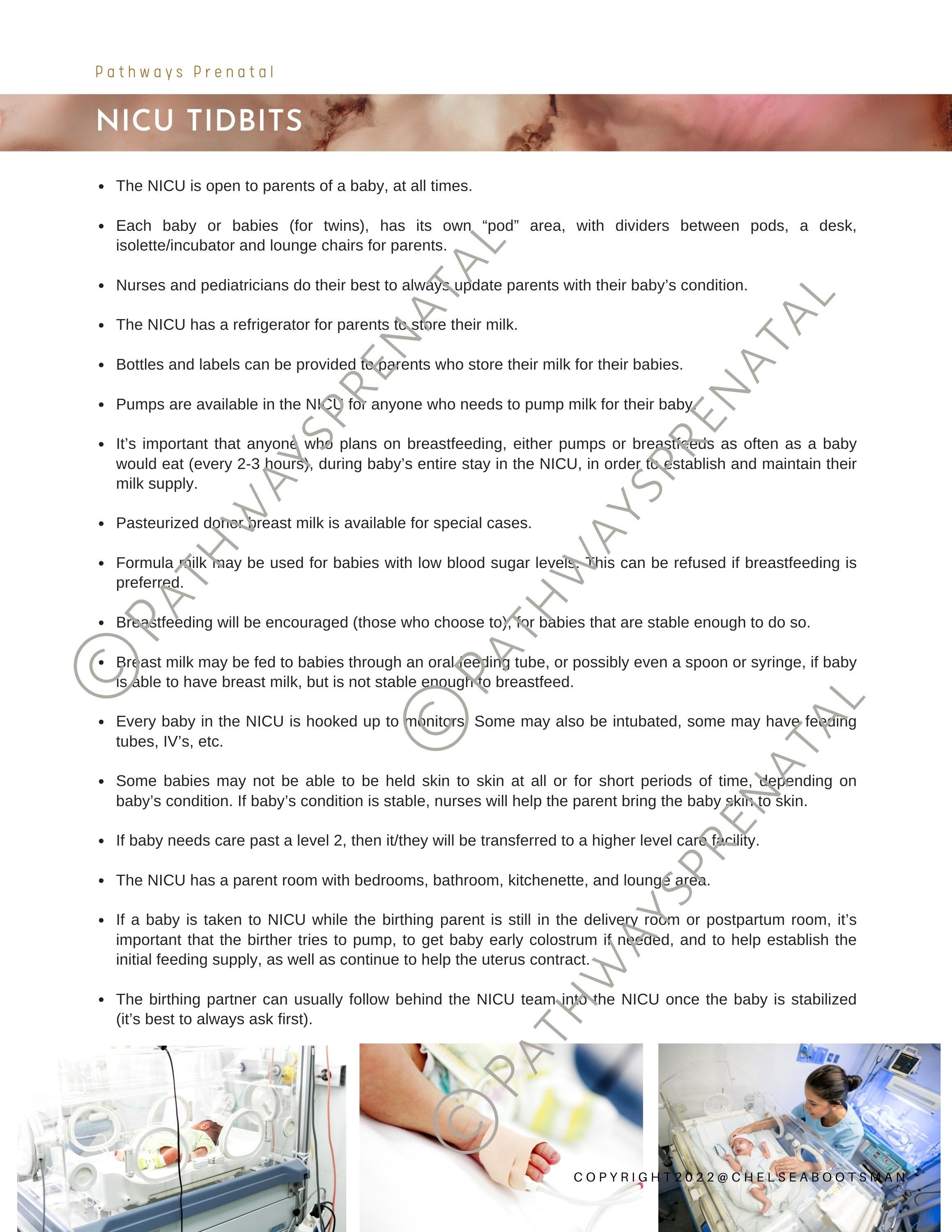 NICU Tidbits Printable Handout for Pregnant Women, Birth Workers/doulas ...