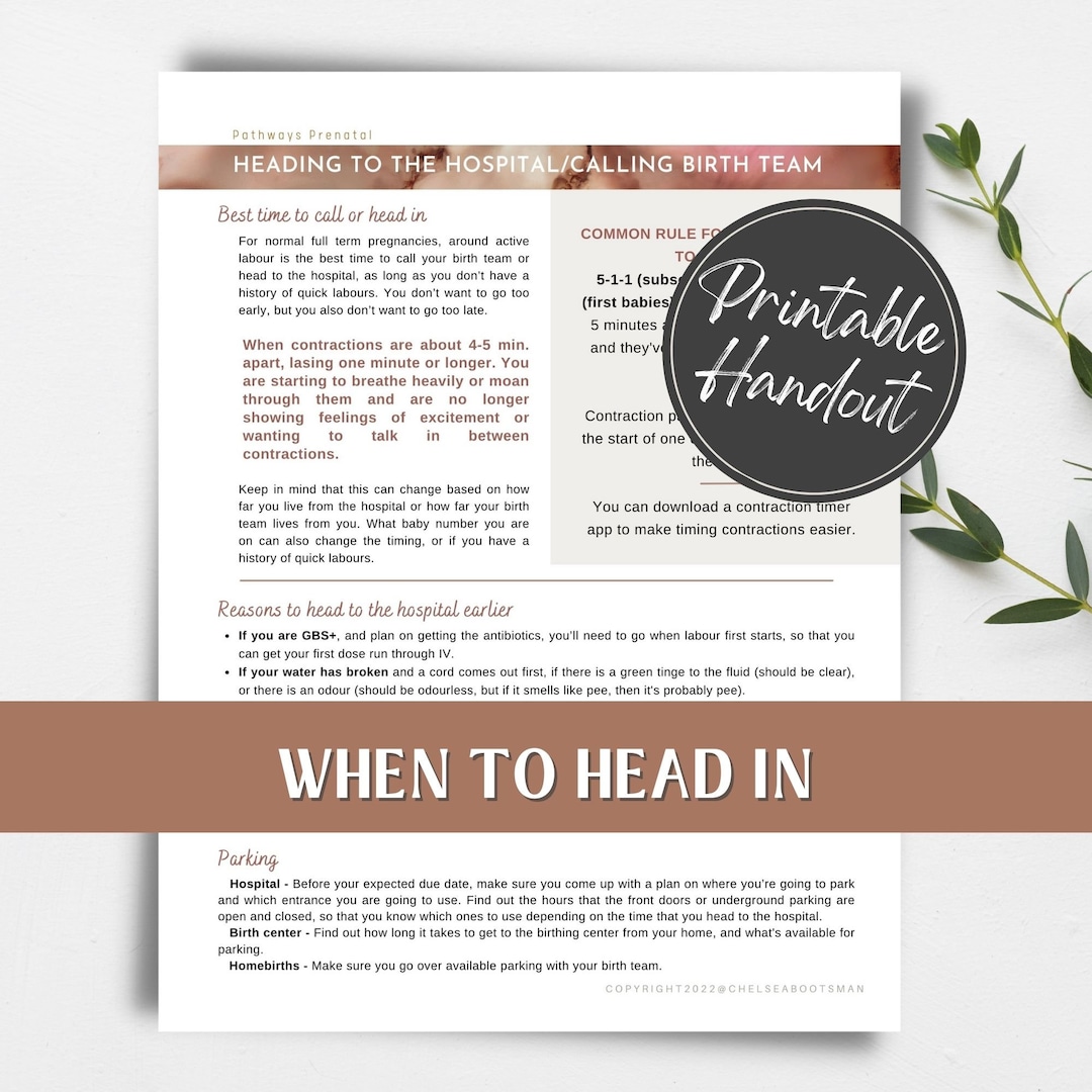 When to Head to the Hospital/call Birth Team Printable Handout for ...