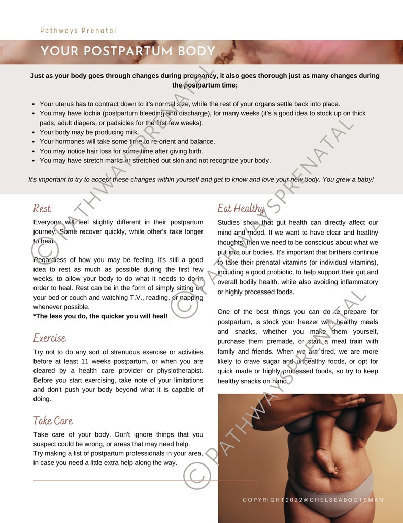 Your Postpartum Body Printable Handout for Pregnant Women, Birth Workers/doulas and Childbirth ...