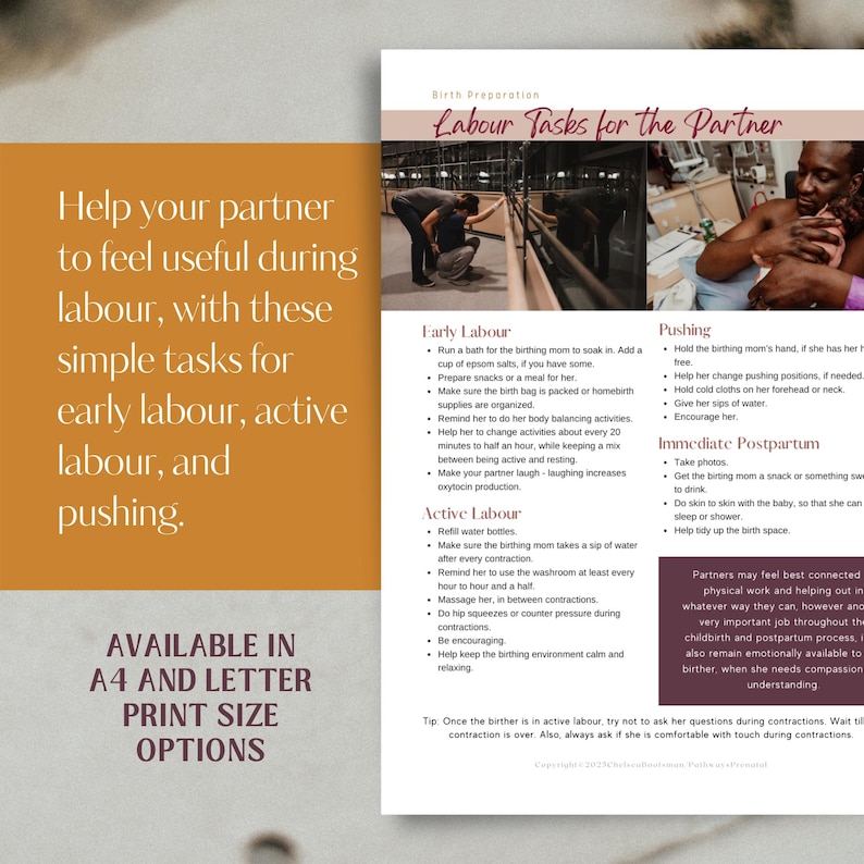 Labour Tasks for the Partner Printable Handout (digital Download) - Etsy