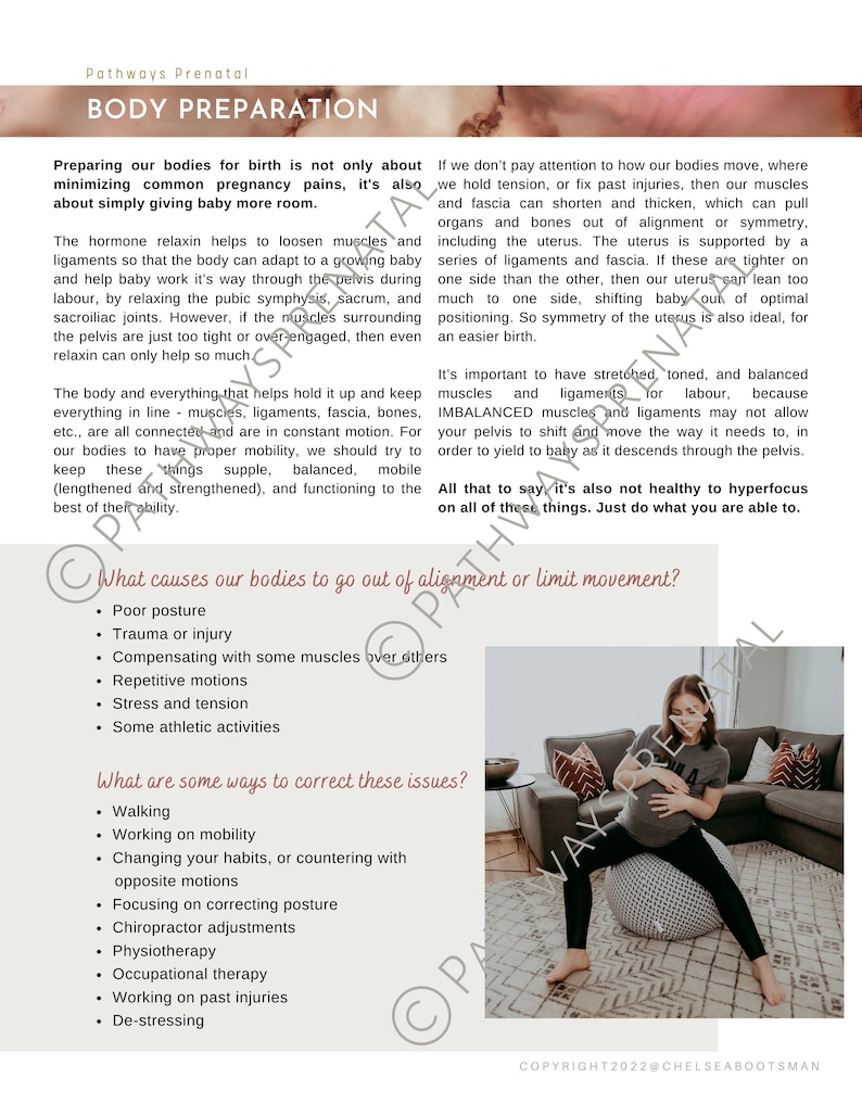 Body Prep Printable Handout for Pregnant Women, Birth Workers/doulas ...