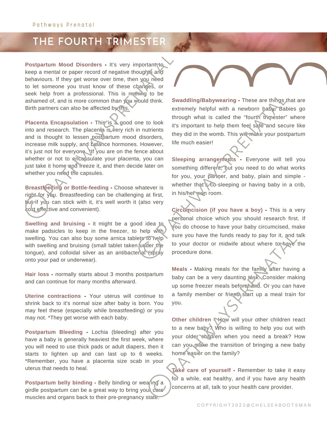 The Fourth Trimester Printable Handout for Pregnant Women, Birth ...