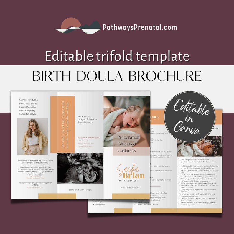 Doula Trifold Brochure Canva Template for Birth Doulas / Birthkeepers ...