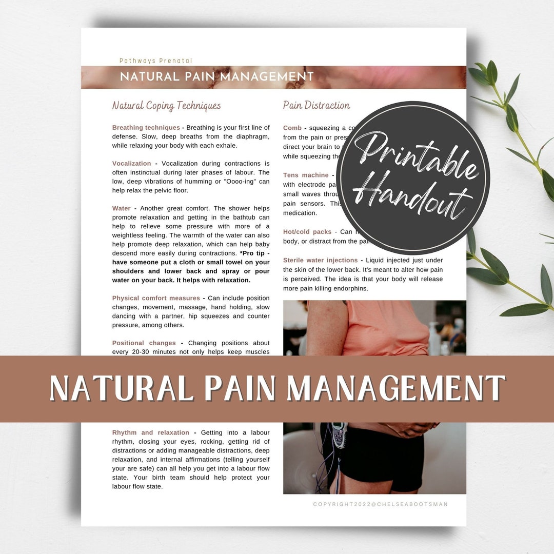 Natural Pain Management printable handout for pregnant women, birth ...