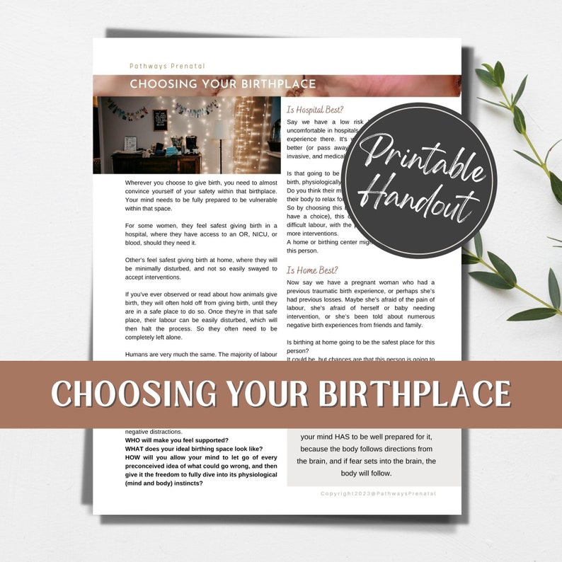 Choosing Your Birthplace Printable Handout for Pregnant Women, Birth ...