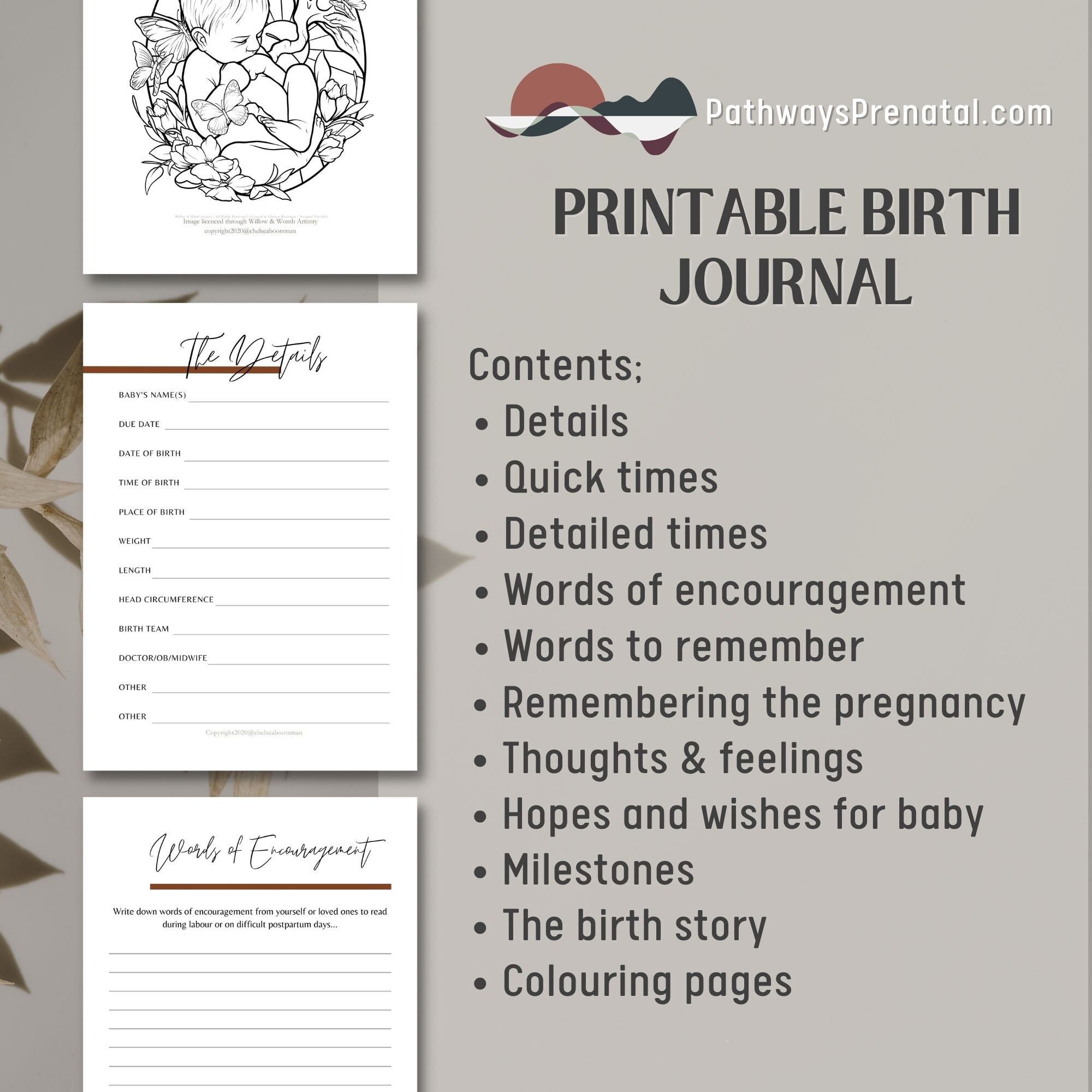 Printable Birth Journal for New Mothers or Doula Client Gifts. Record ...