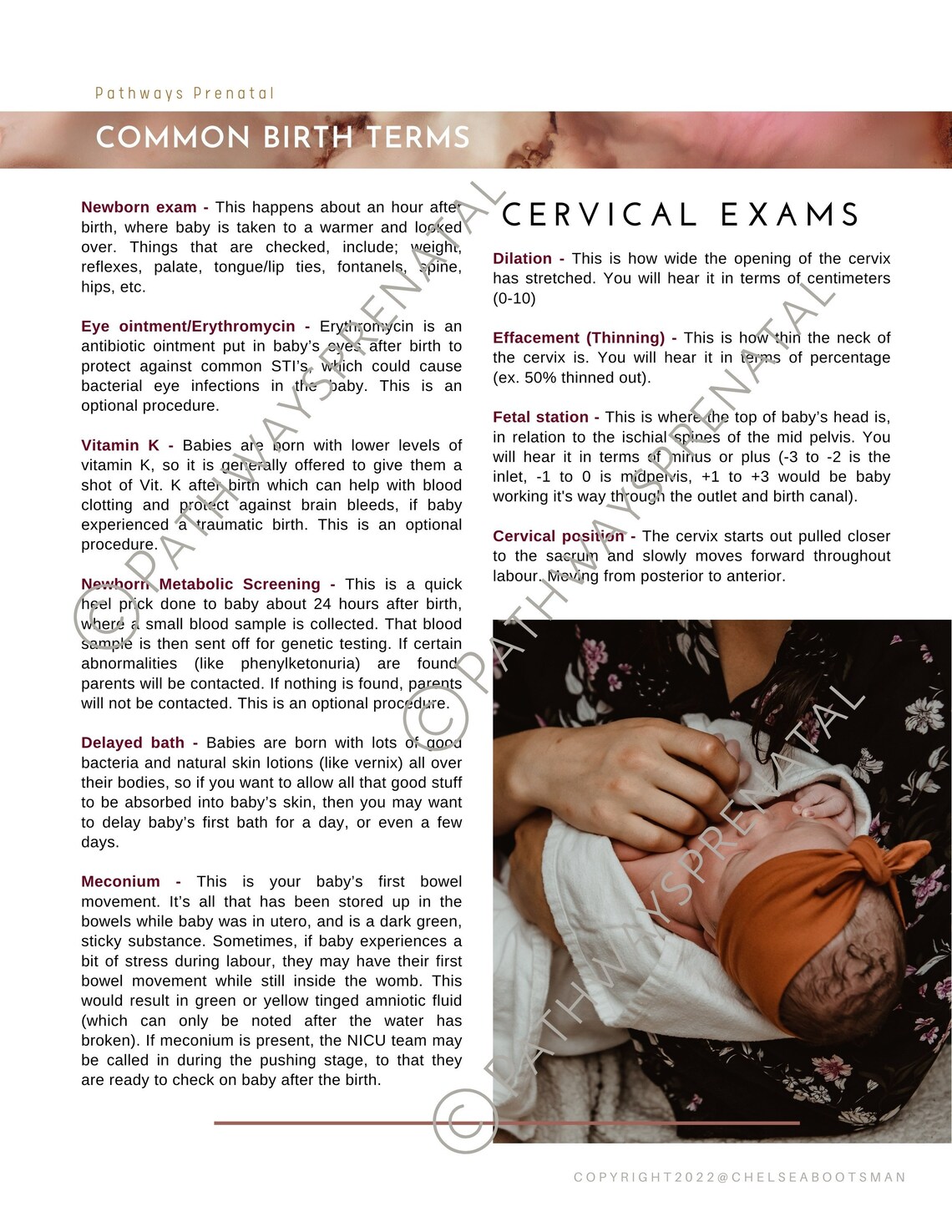 Common Birth Terms Birth Prep Printable Handout for Pregnant Women ...