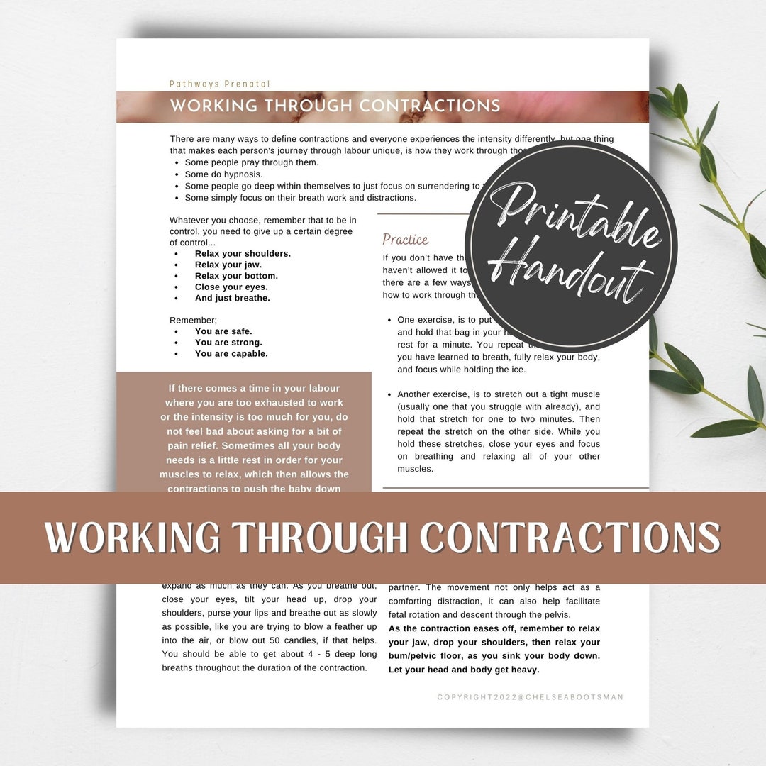 Working Through Contractions Printable Handout for Pregnant Women ...