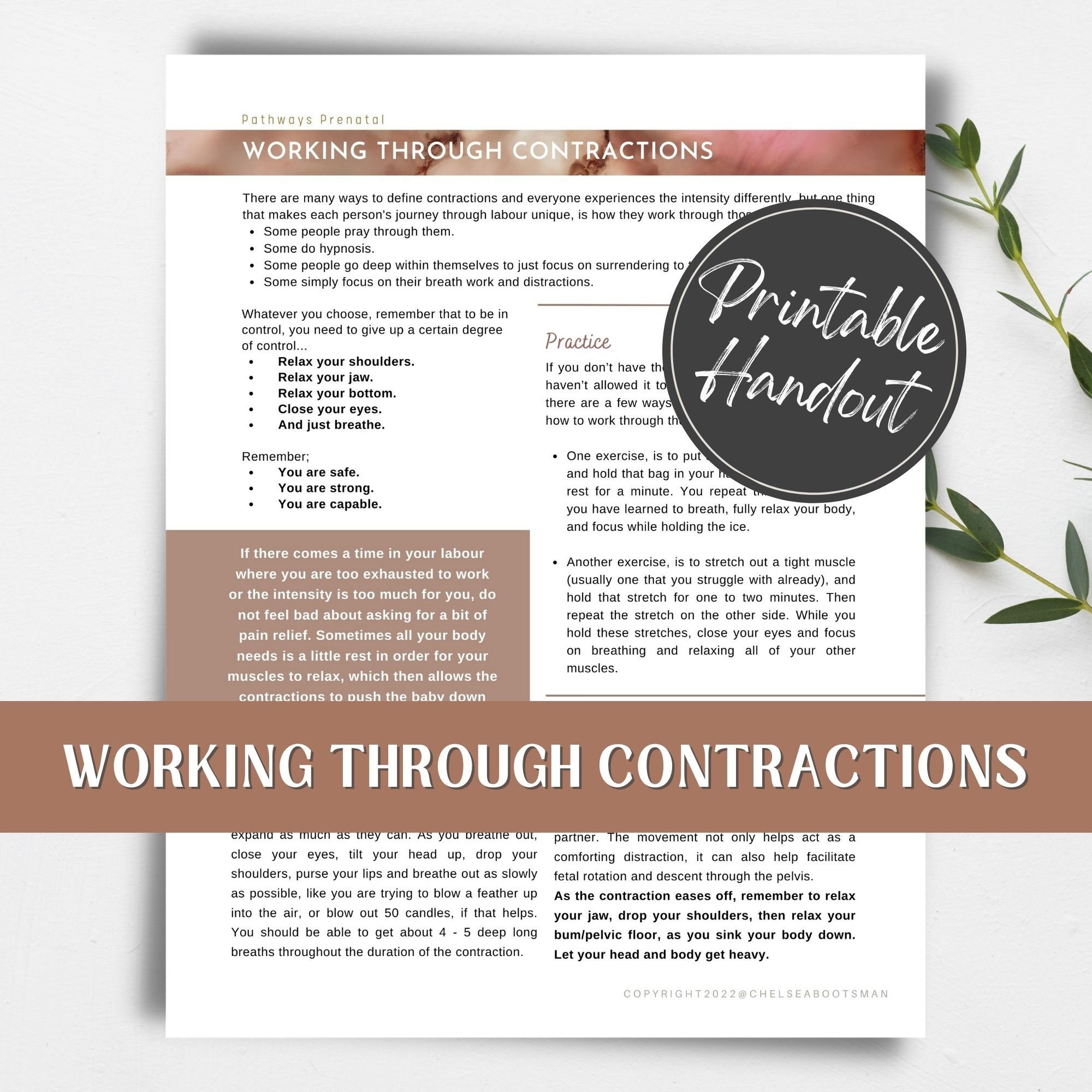 Working Through Contractions Printable Handout for Pregnant Women ...