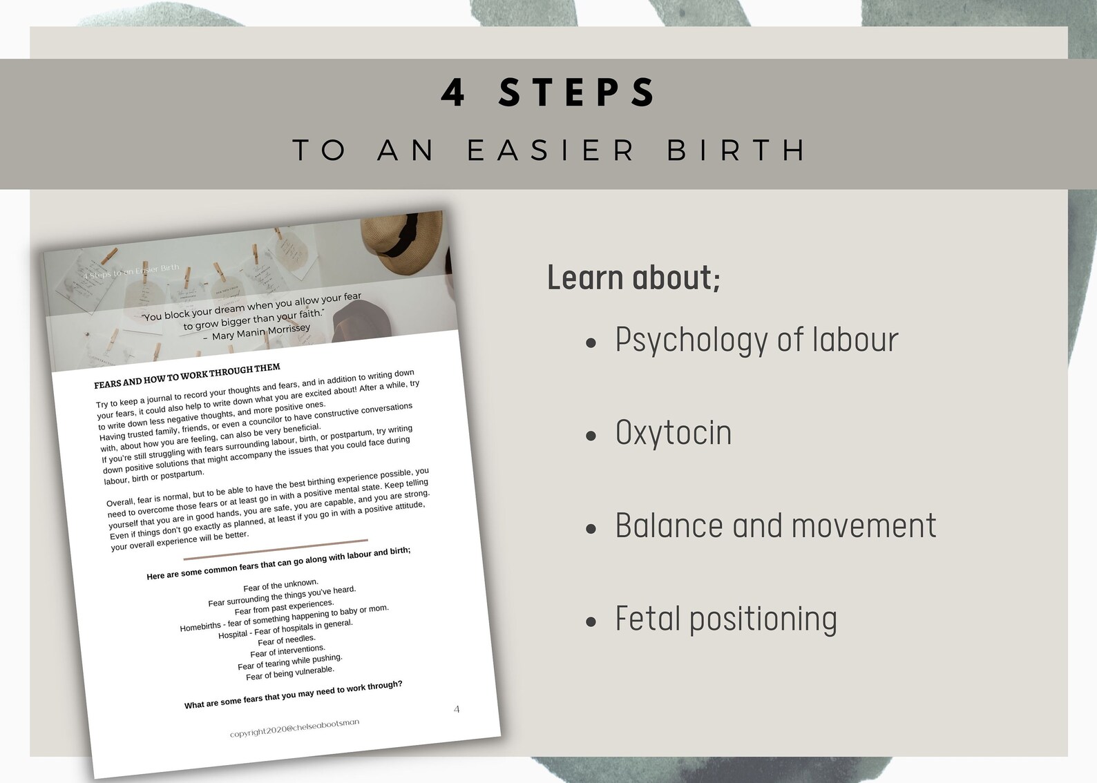 4 Steps to an Easier Birth Printable and E-guide, for Birth Preparation ...