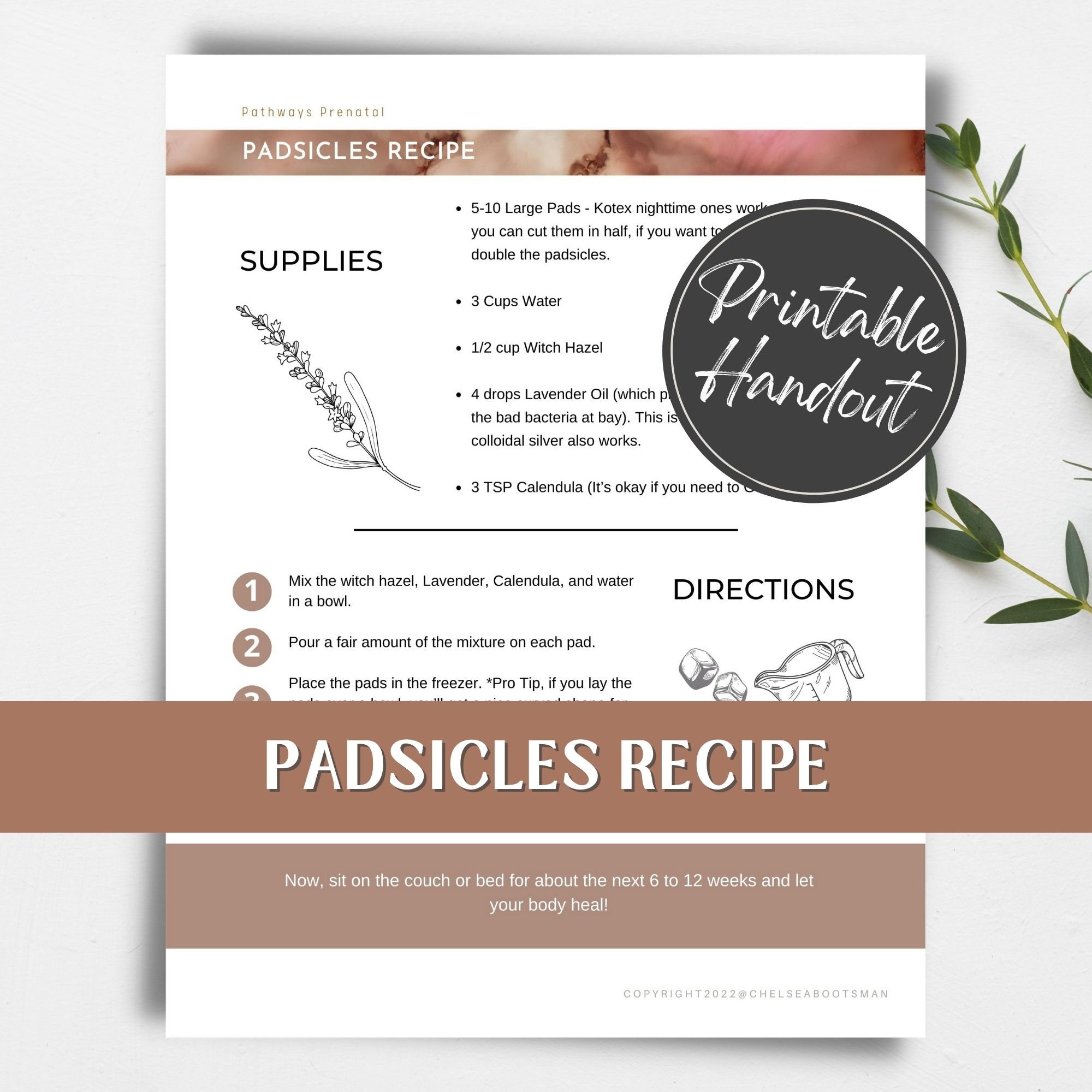 Padsicles Recipe Printable Handout for Pregnant Women, Birth Workers ...