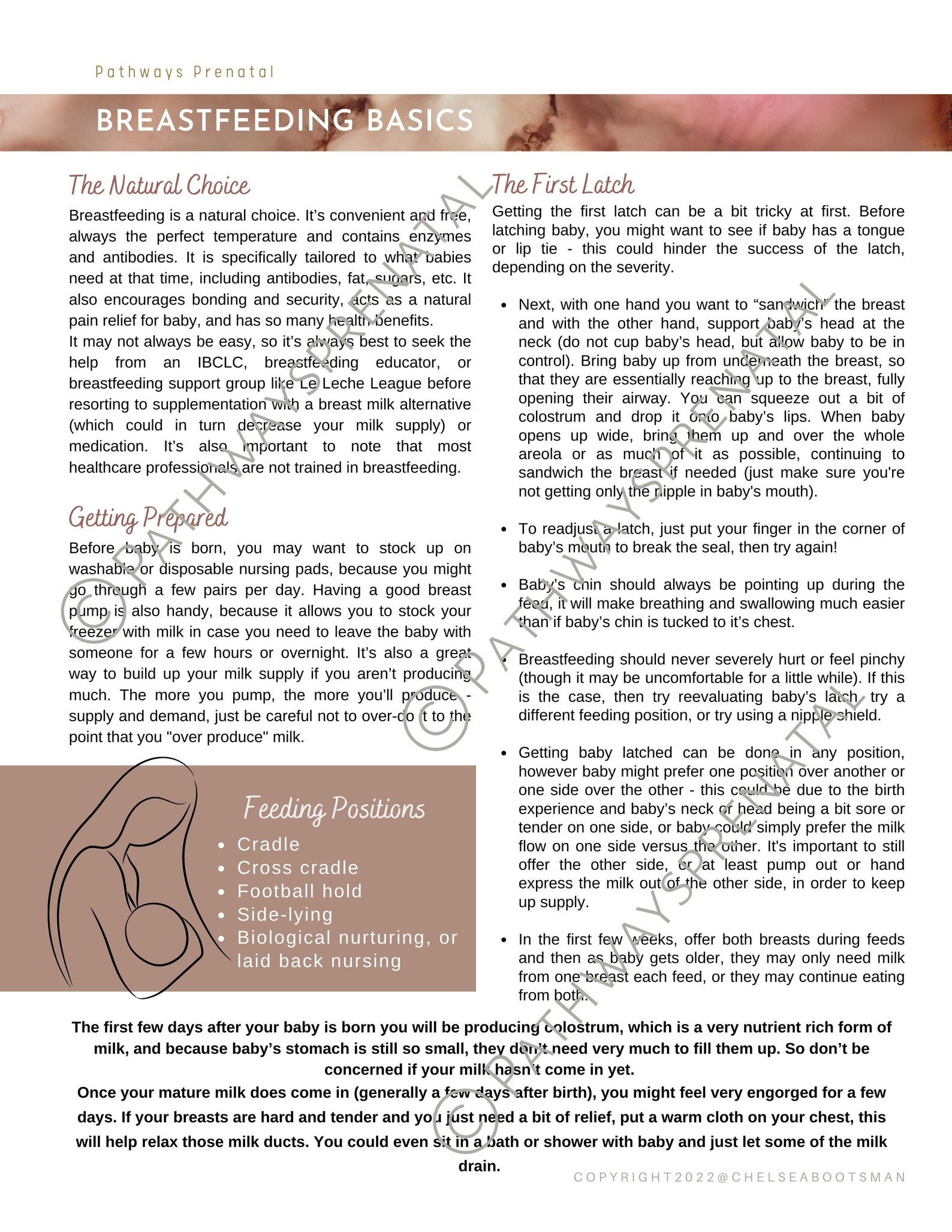 Breastfeeding Basics Postpartum Printable Handout for Pregnant Women, Birth Workers/doulas and ...