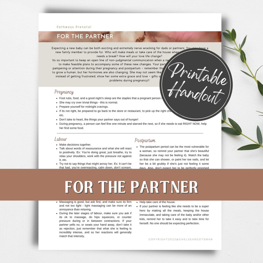 For the Partner Printable Handout for Pregnant Women, Birth Workers ...