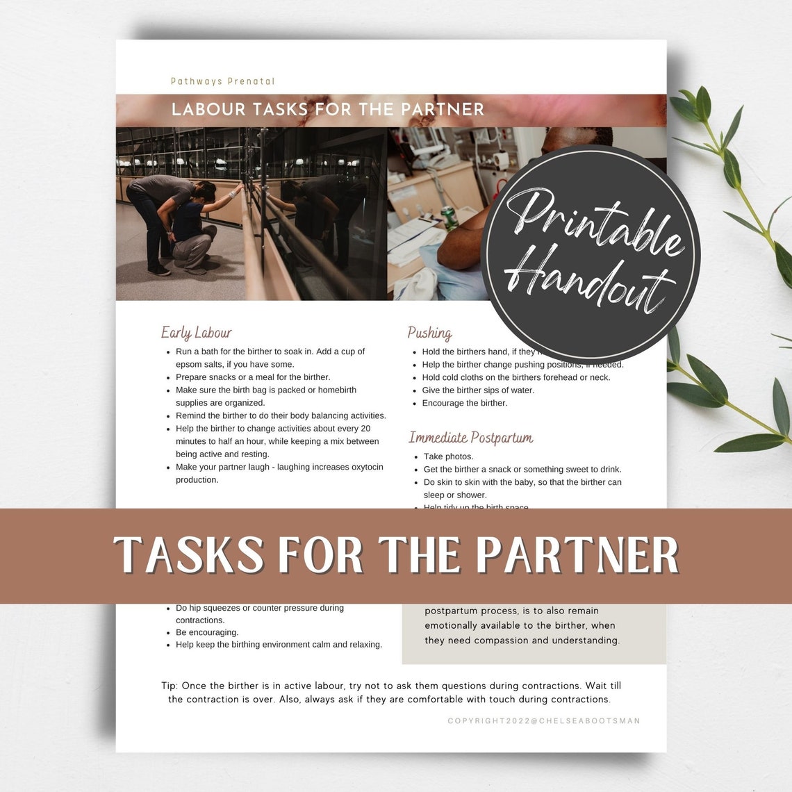 Labour Tasks for the Partner Printable Handout for Pregnant Women ...